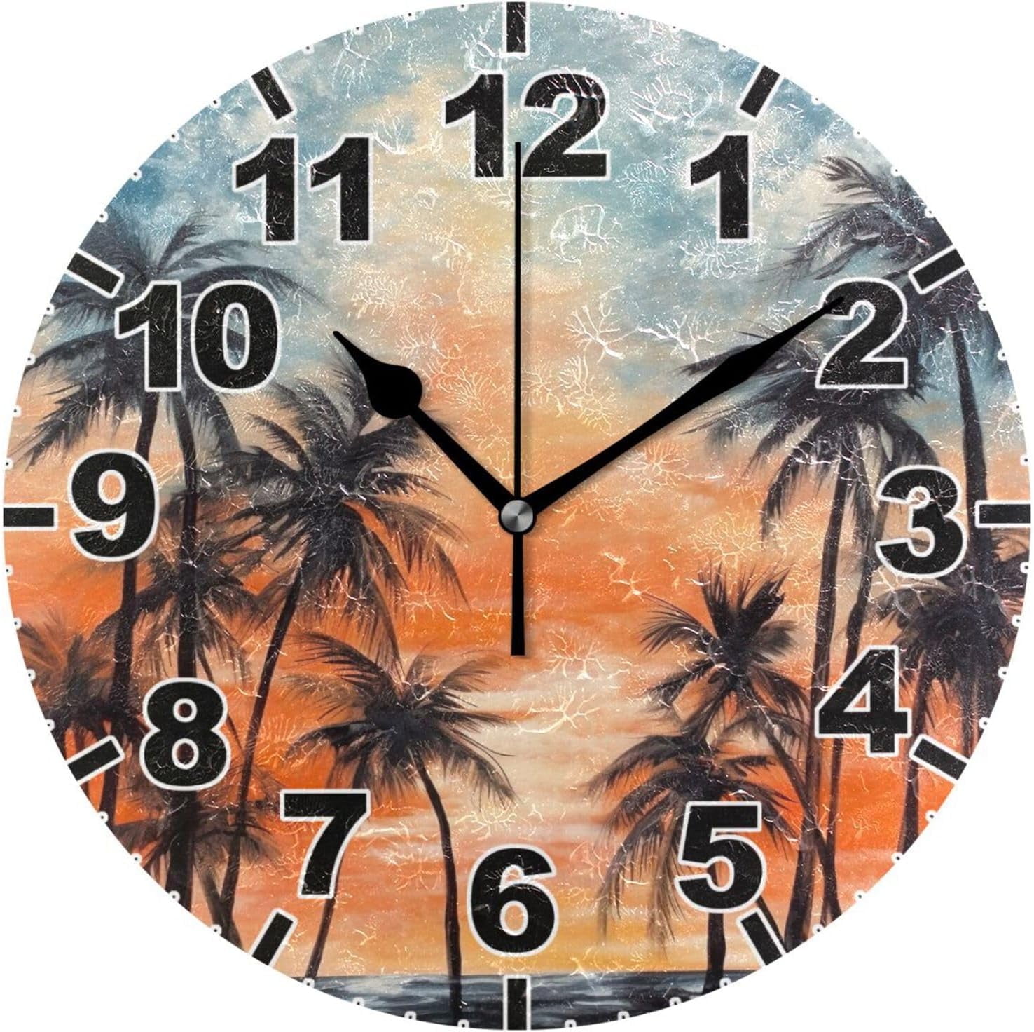 Dreamtimes Abstract Palm Trees Round Wall Clock, Battery Operated ...