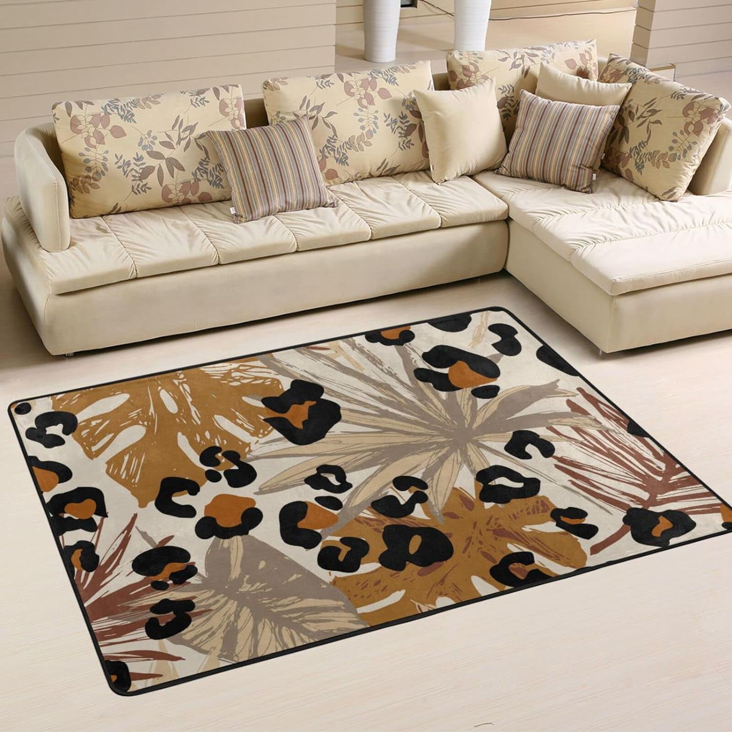 Dreamtimes Abstract Tropical Leaves Area Rug 72x48in Grunge Leopard ...