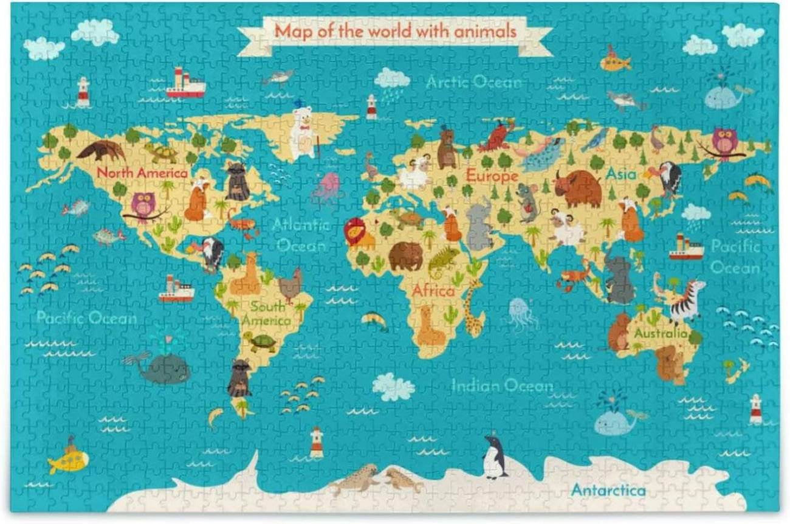 Dreamtimes Animals World Map Wooden Jigsaw Puzzles, 20.5" x 14.9 ...