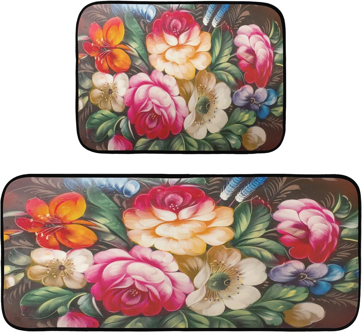 Dreamtimes Art Flower Kitchen Rug, Set of 2 Decoration Non Skid ...