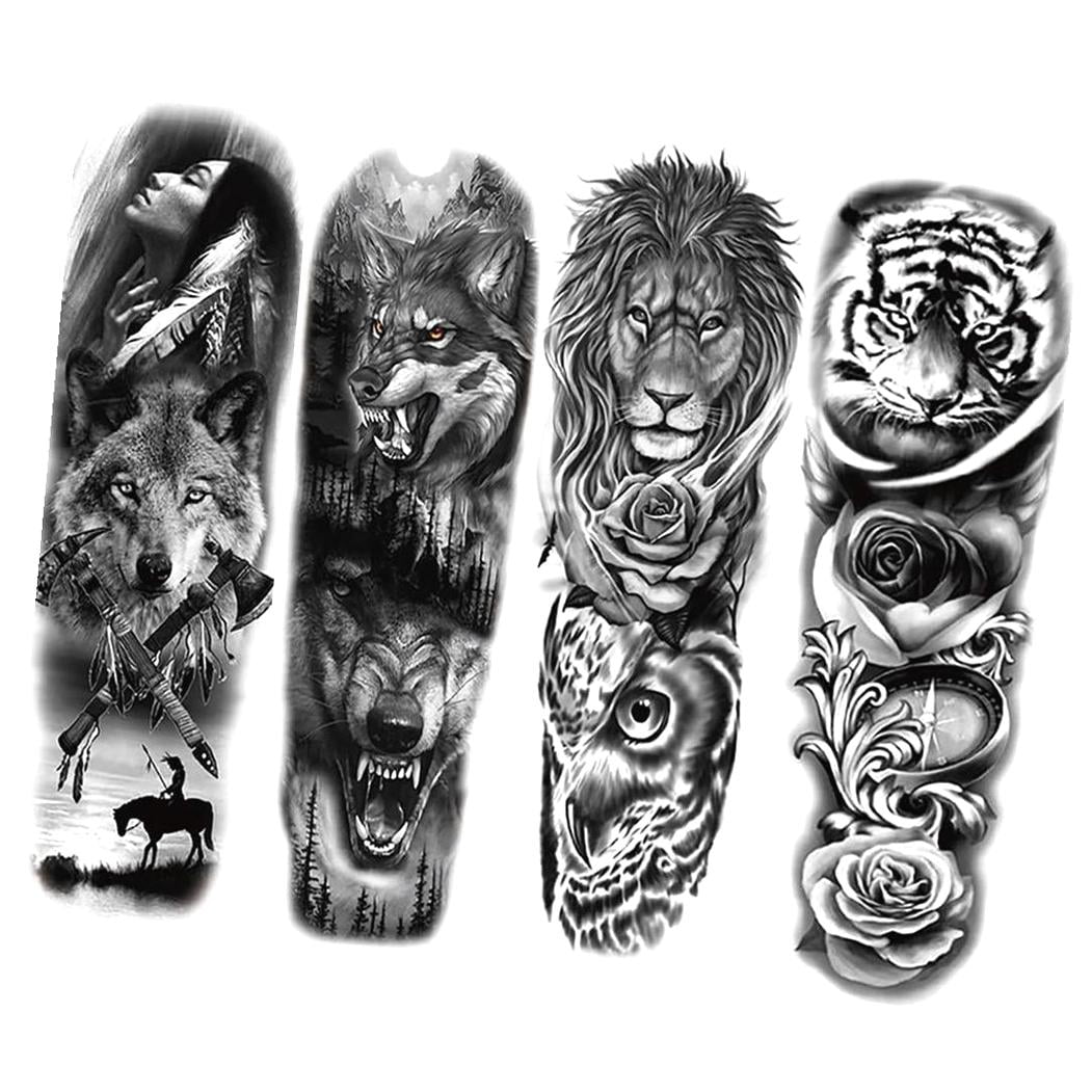 Dreamtimes Artificial Animal Floral Temporary Arm Tattoos for Men and ...
