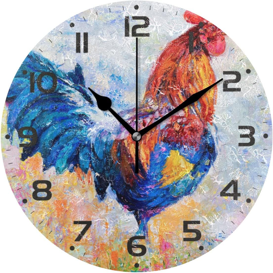 Dreamtimes Artistic Oil Painting Rooster Wall Clock, 10 Inch Silent Non ...