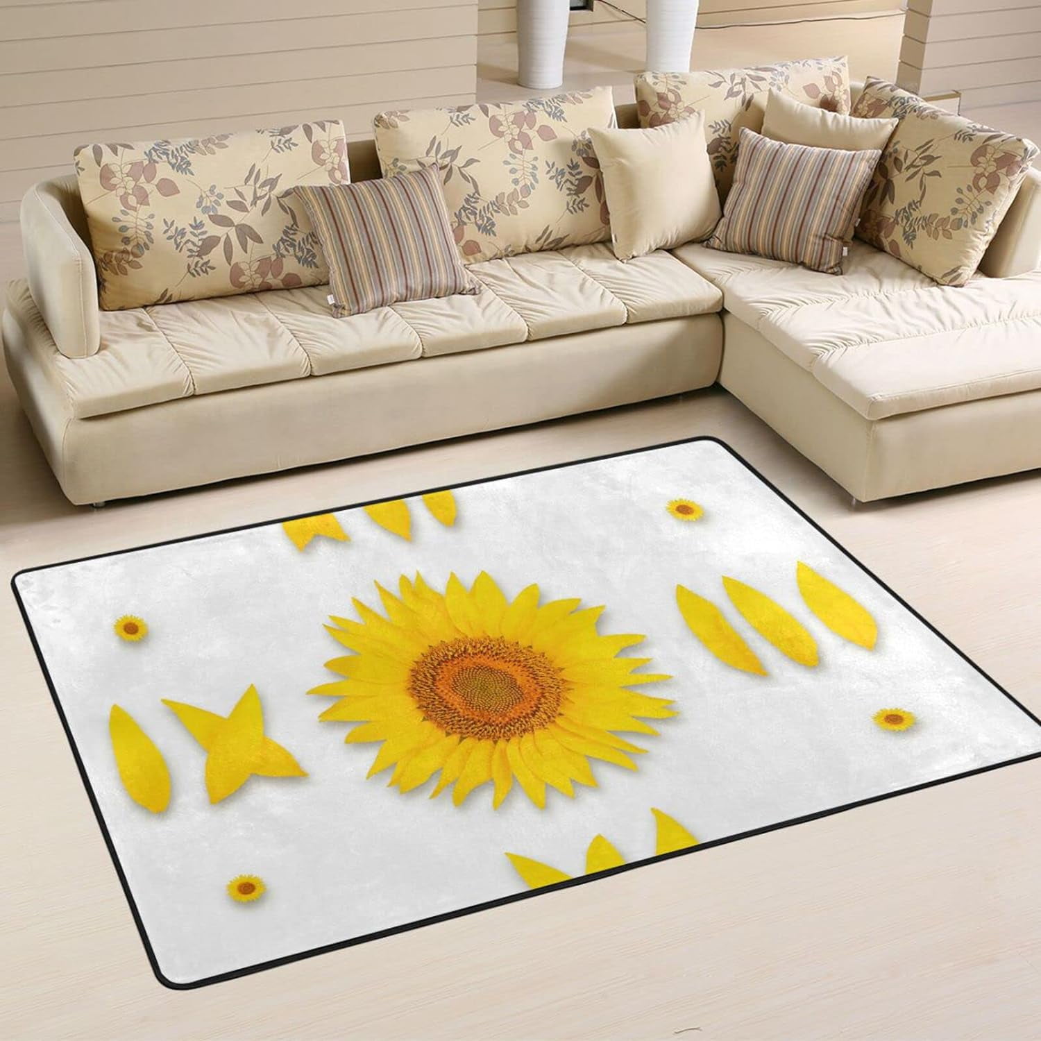 Dreamtimes Artistic Sunflower Area Rug 72x48in Unique Yellow Floral Non ...