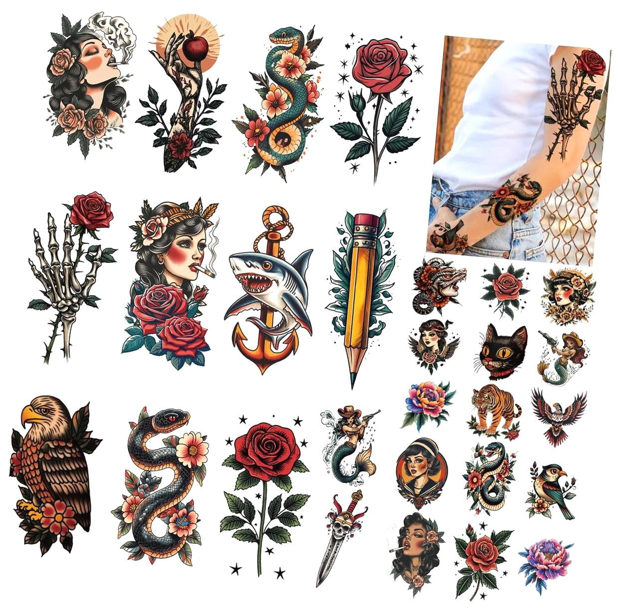 Dreamtimes Authentic - 25 Piece Classic Rose Arm Tattoo , Lifelike ...