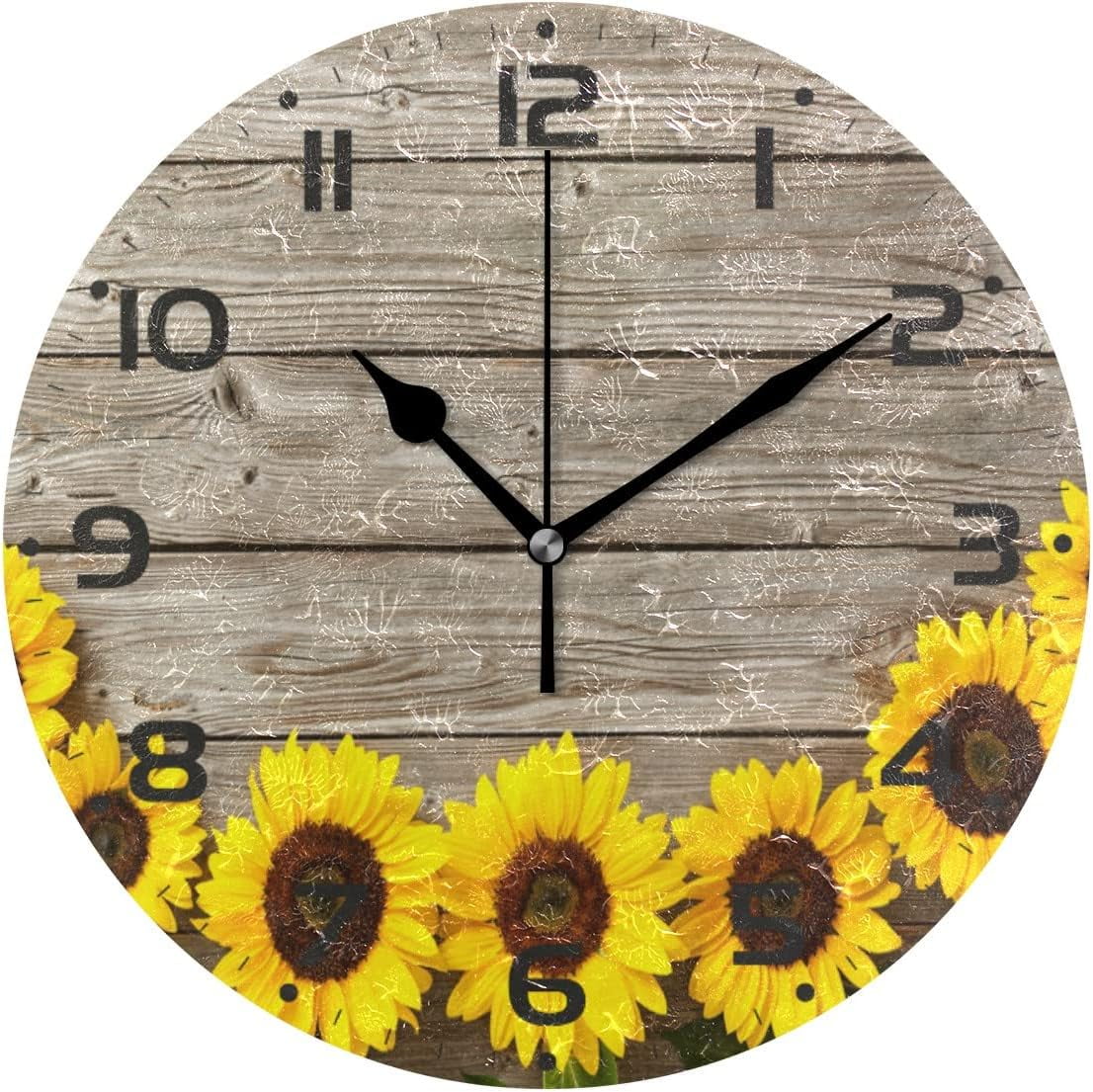 Dreamtimes Autumn Sunflowers on Wooden Wall Clock, 10 Inch Silent Non ...