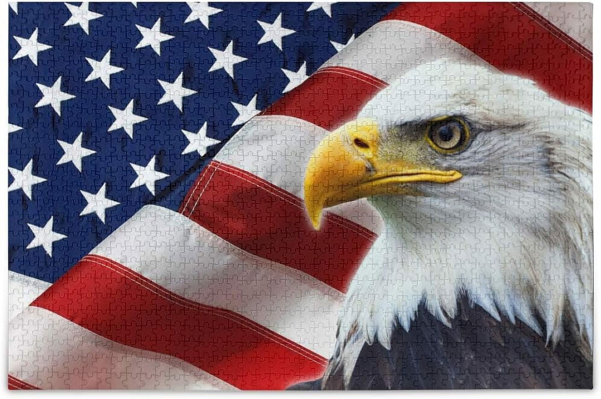 Dreamtimes Bald Eagle On American Flag Patriotic USA Print Jigsaw ...