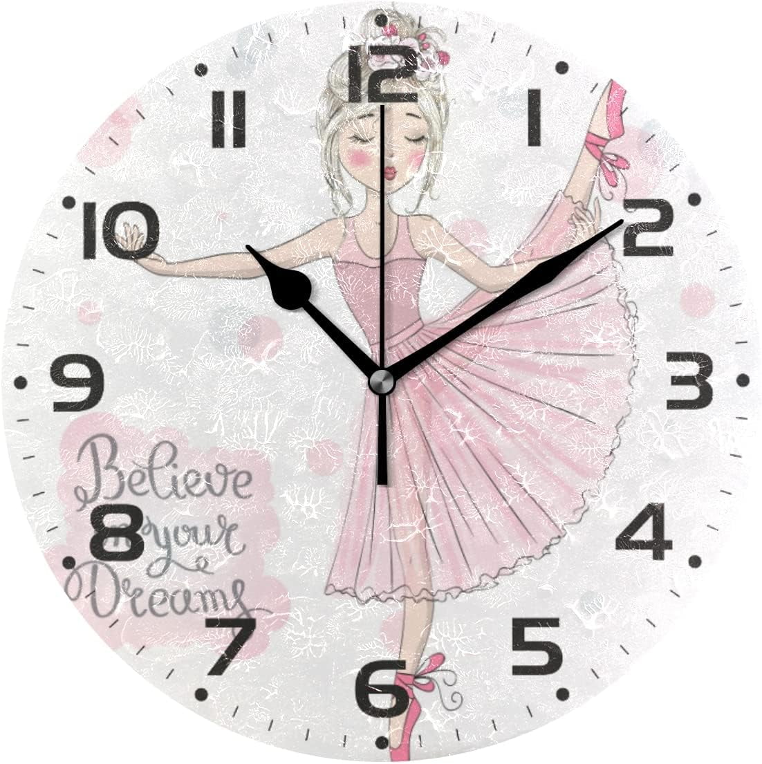 Dreamtimes Ballet Girl Wall Clock, 10 Inch Silent Non Ticking Round ...