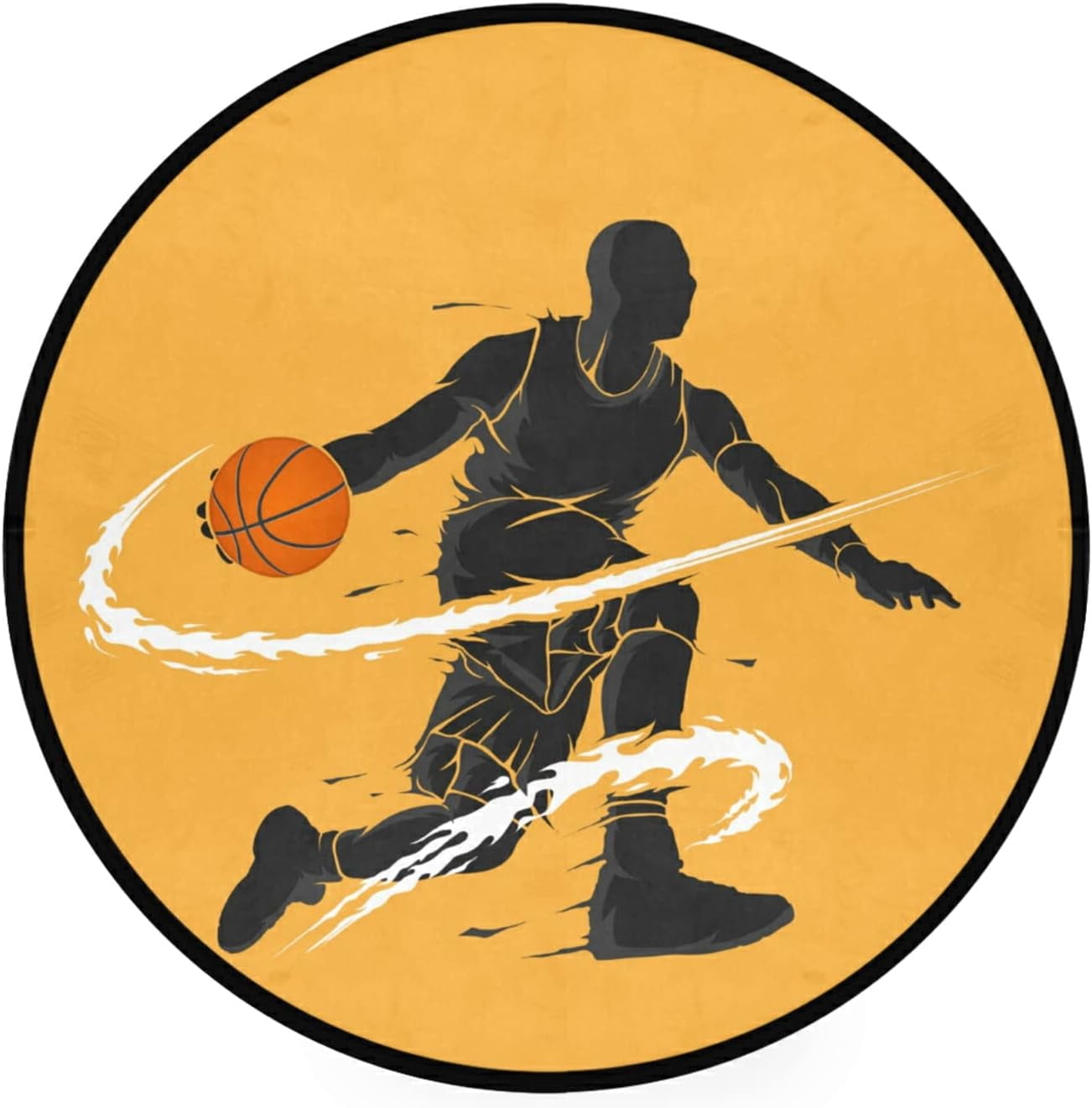 Dreamtimes Basketball Dribble Dark Flame Silhouette Round Area Rug 3Ft ...