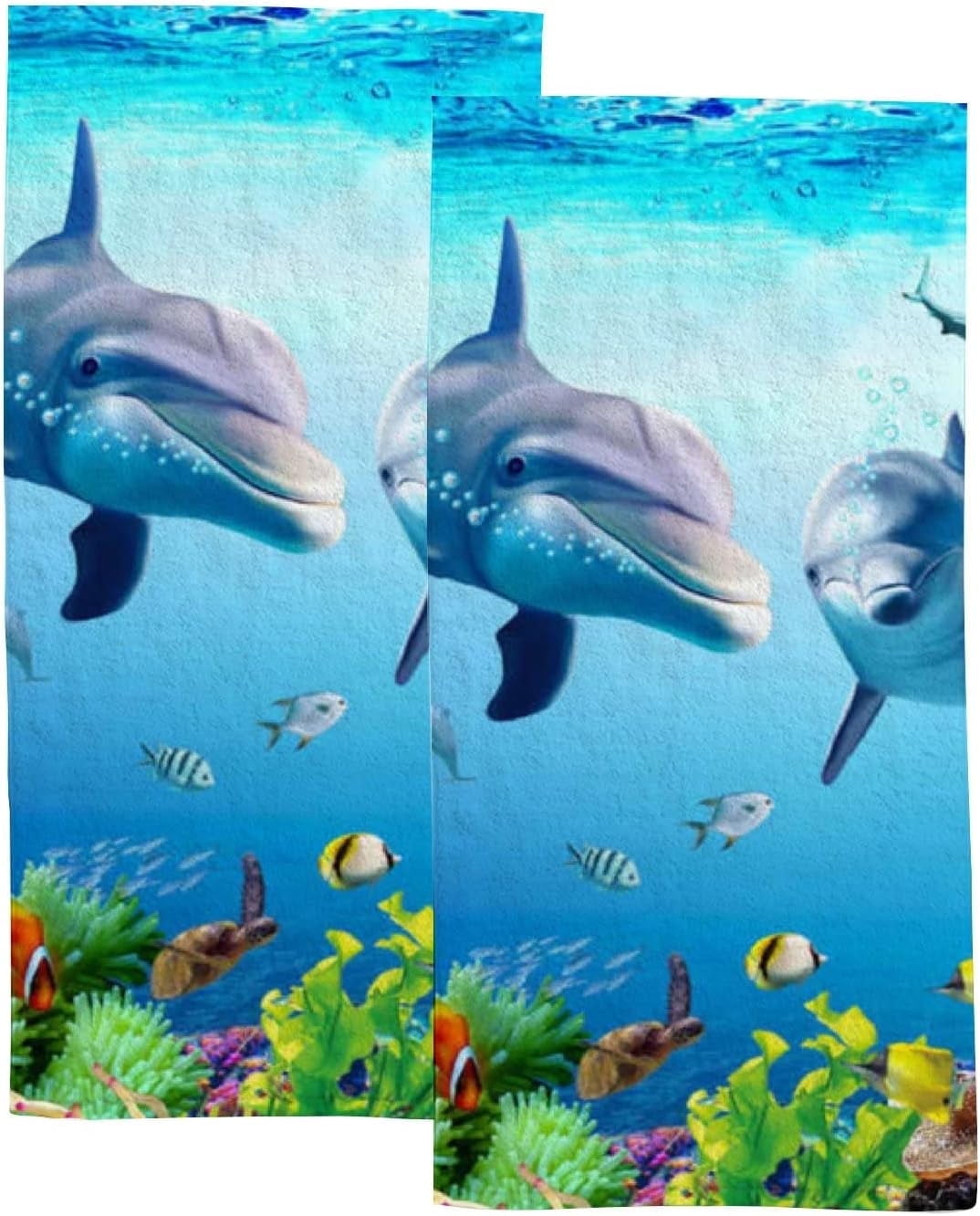 Dreamtimes Bath Hand Kitchen Towels Underwater World Dolphin Face Towel ...