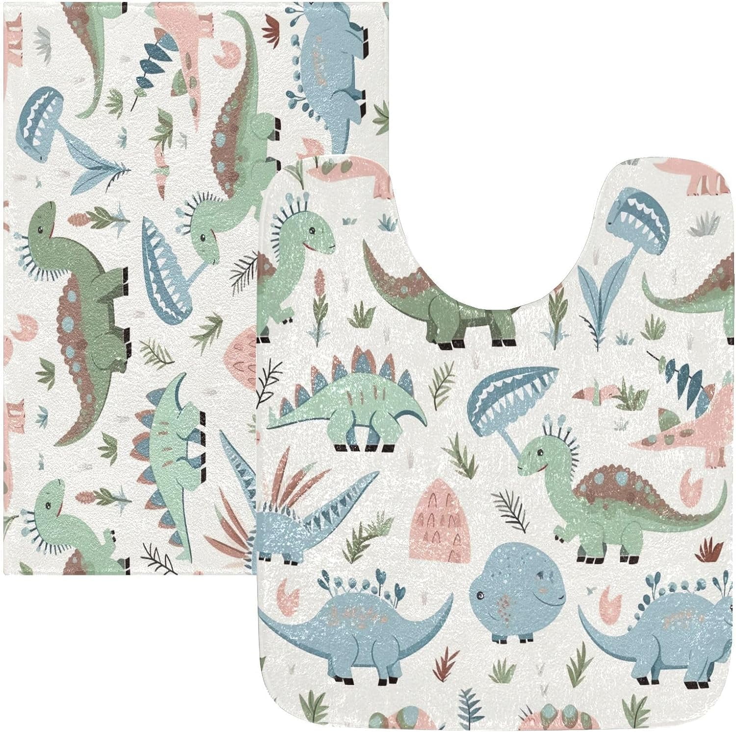 Dreamtimes Bathroom Rug Set 2 Pieces Cartoon Dinosaur Soft and ...