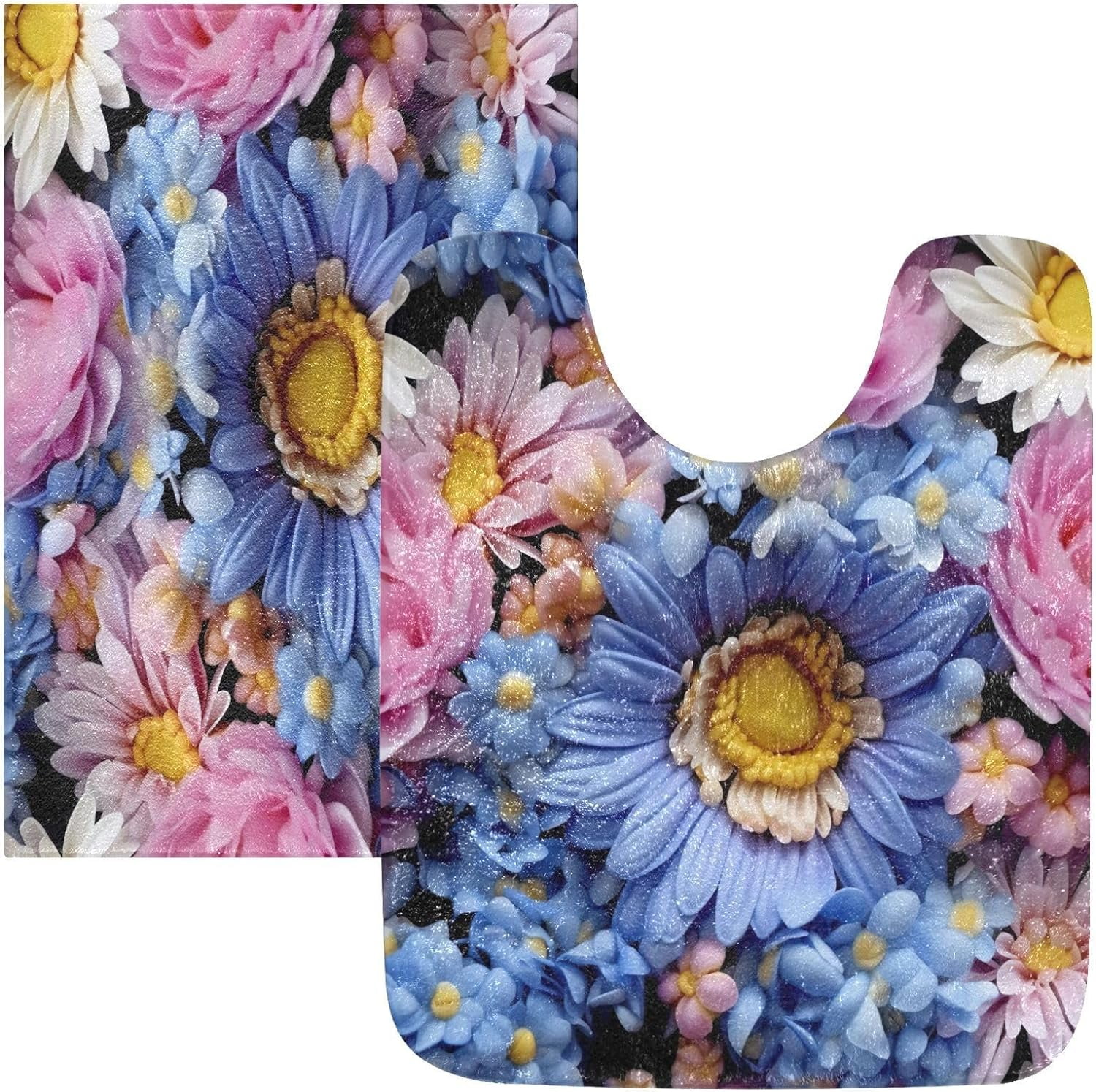 Dreamtimes Bathroom Rug Set 2 Pieces Colorful Flowers Soft and ...