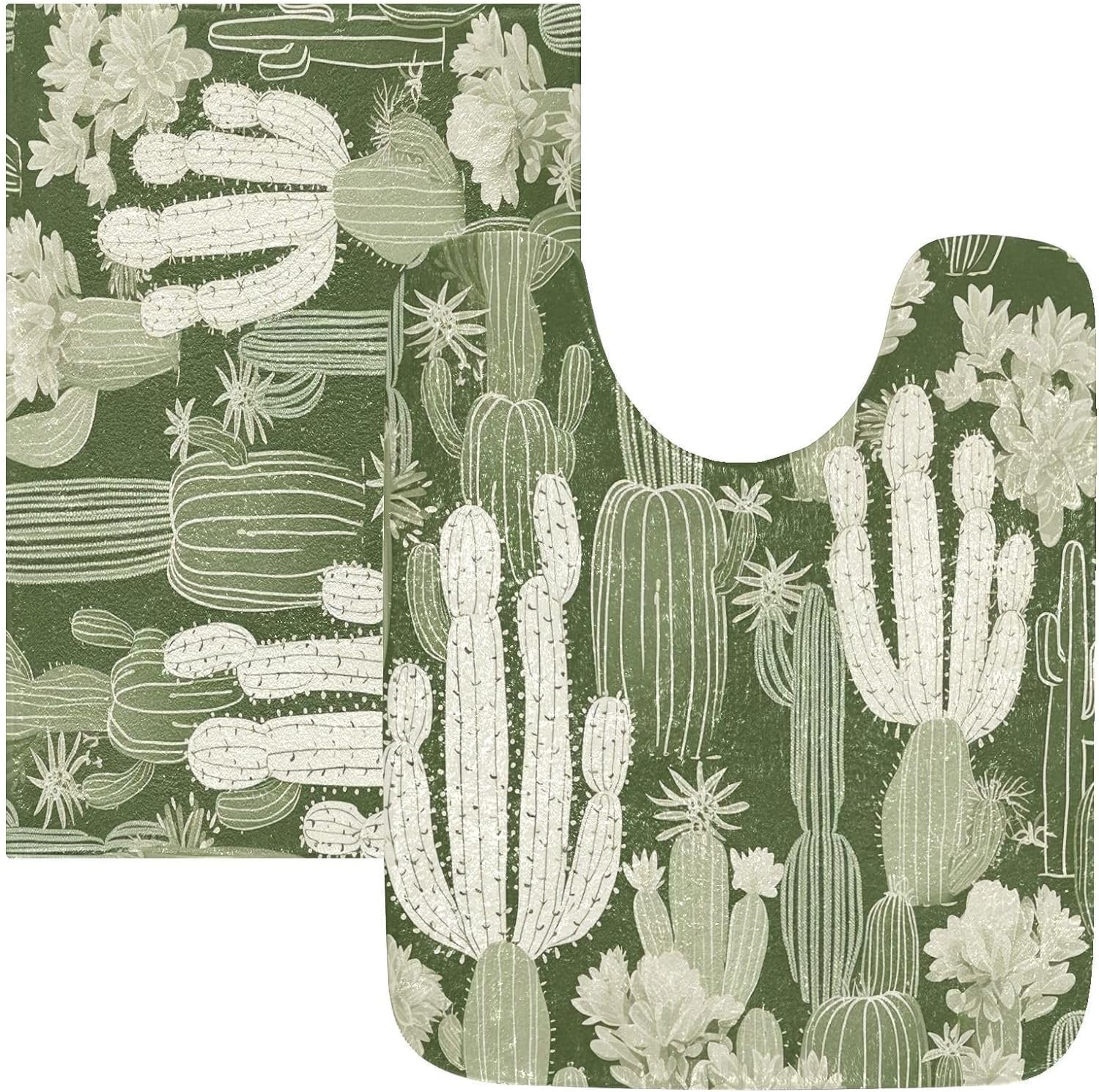 Dreamtimes Bathroom Rug Set 2 Pieces Cute Cactus Soft and Absorbent ...