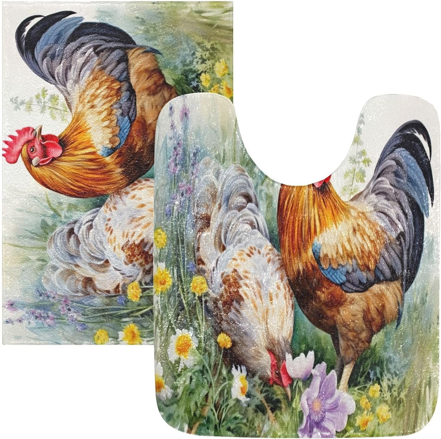 Dreamtimes Bathroom Rug Set 2 Pieces Cute Rooster Soft and Absorbent ...