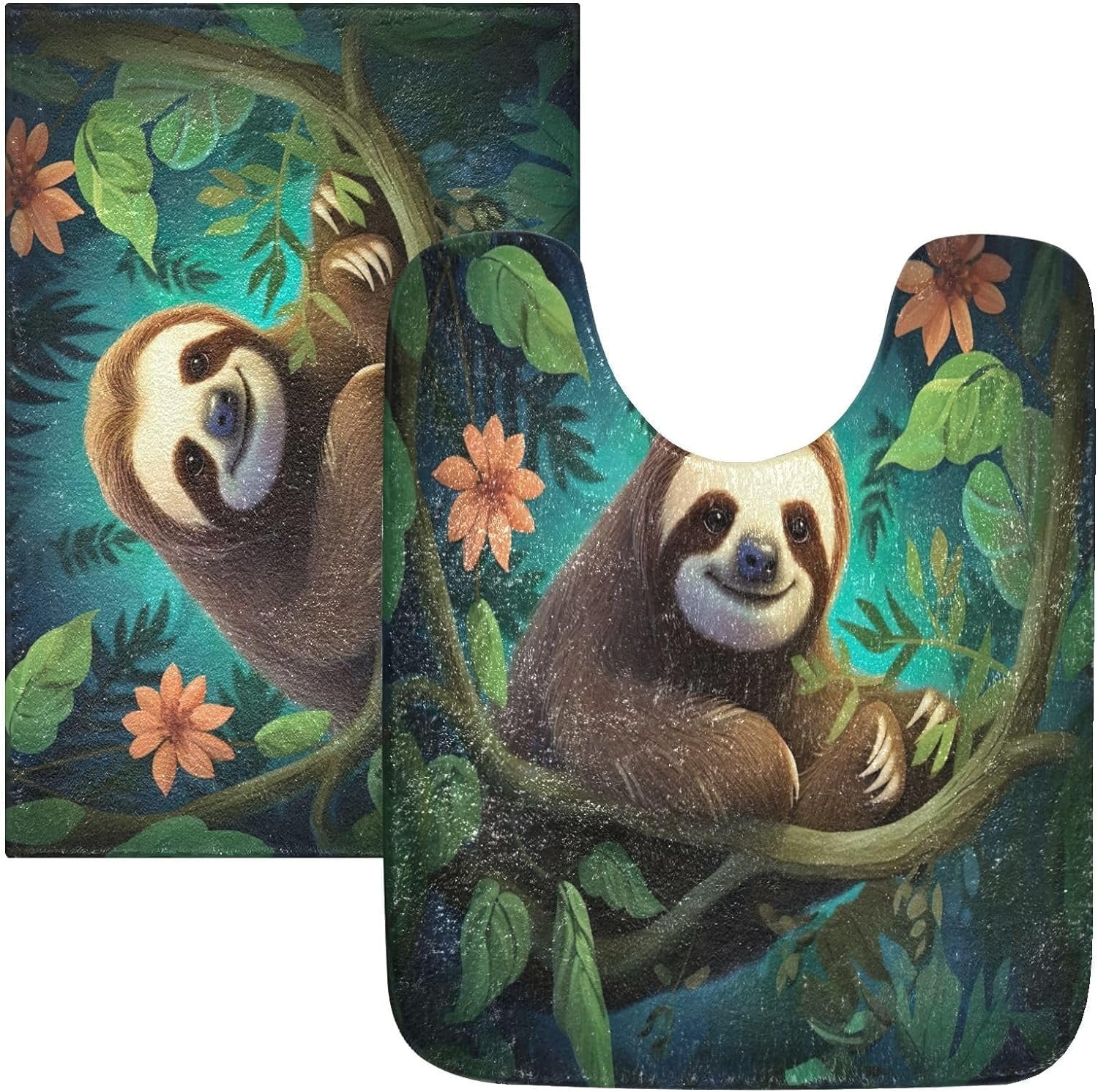Dreamtimes Bathroom Rug Set 2 Pieces Cute Sloth Soft and Absorbent ...