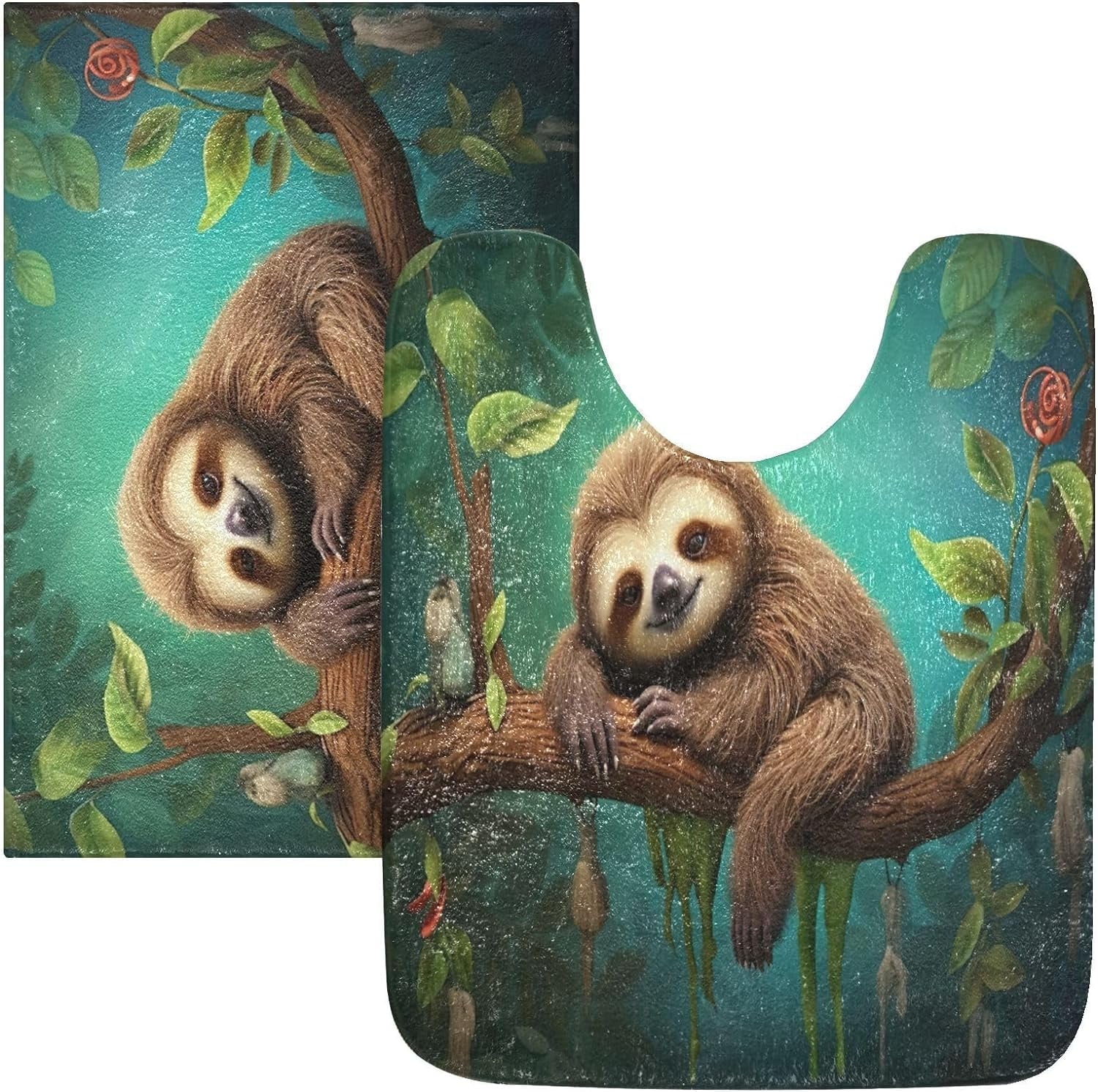 Dreamtimes Bathroom Rug Set 2 Pieces Cute Sloth Soft and Absorbent ...
