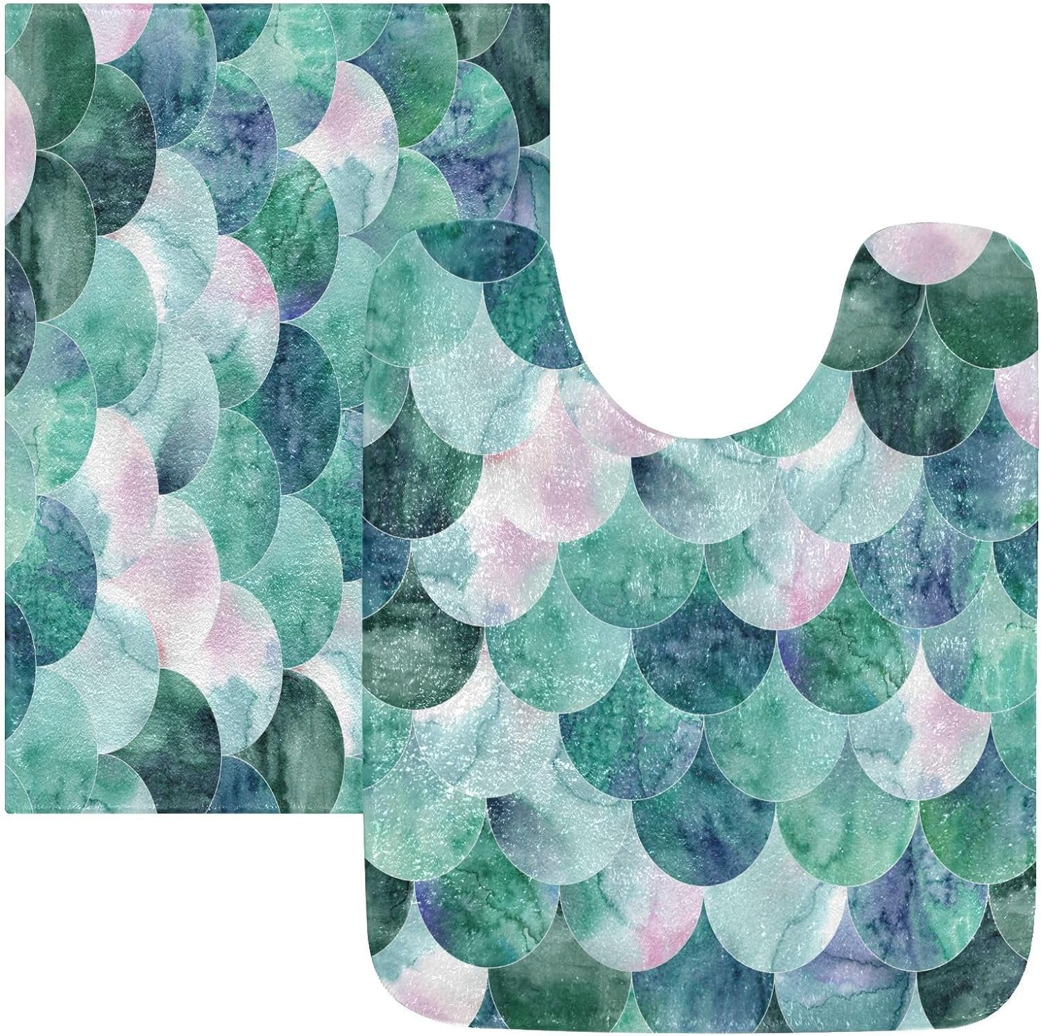 Dreamtimes Bathroom Rug Set 2 Pieces Mermaid Scale Soft and Absorbent ...