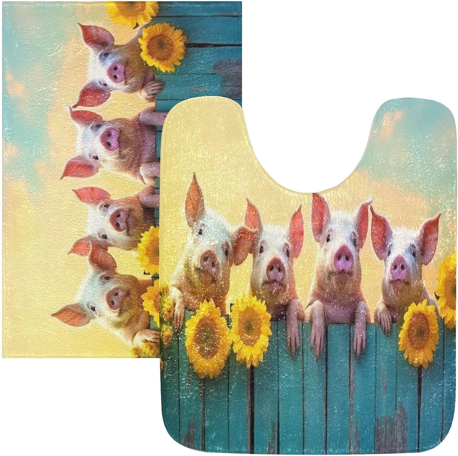 Dreamtimes Bathroom Rug Set 2 Pieces Pig Sunflower Soft and Absorbent ...