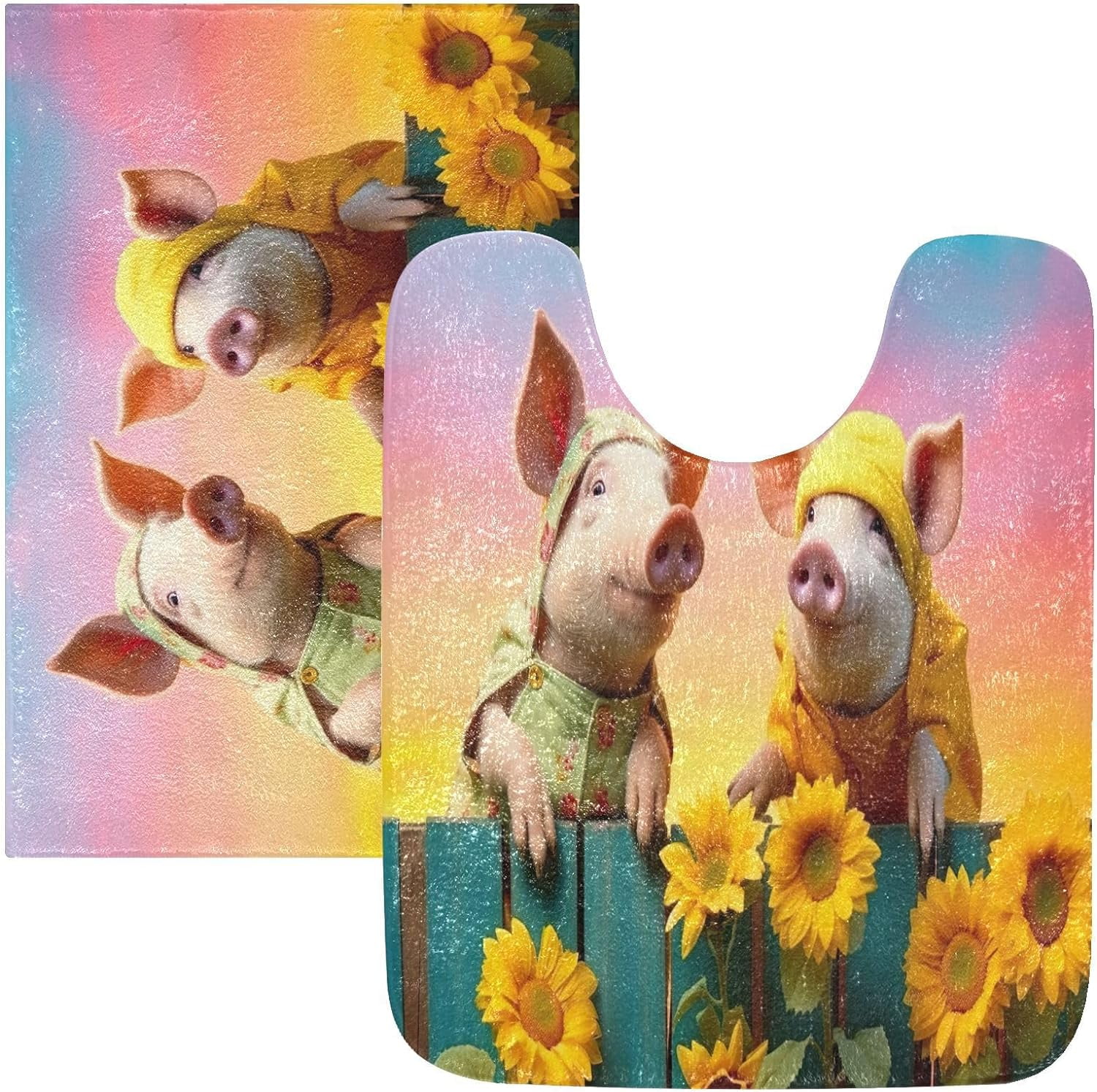 Dreamtimes Bathroom Rug Set 2 Pieces Pig Sunflower Soft and Absorbent ...