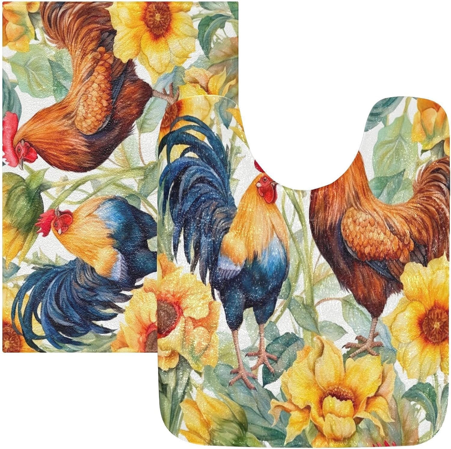 Dreamtimes Bathroom Rug Set 2 Pieces Rooster Sunflower Soft and ...