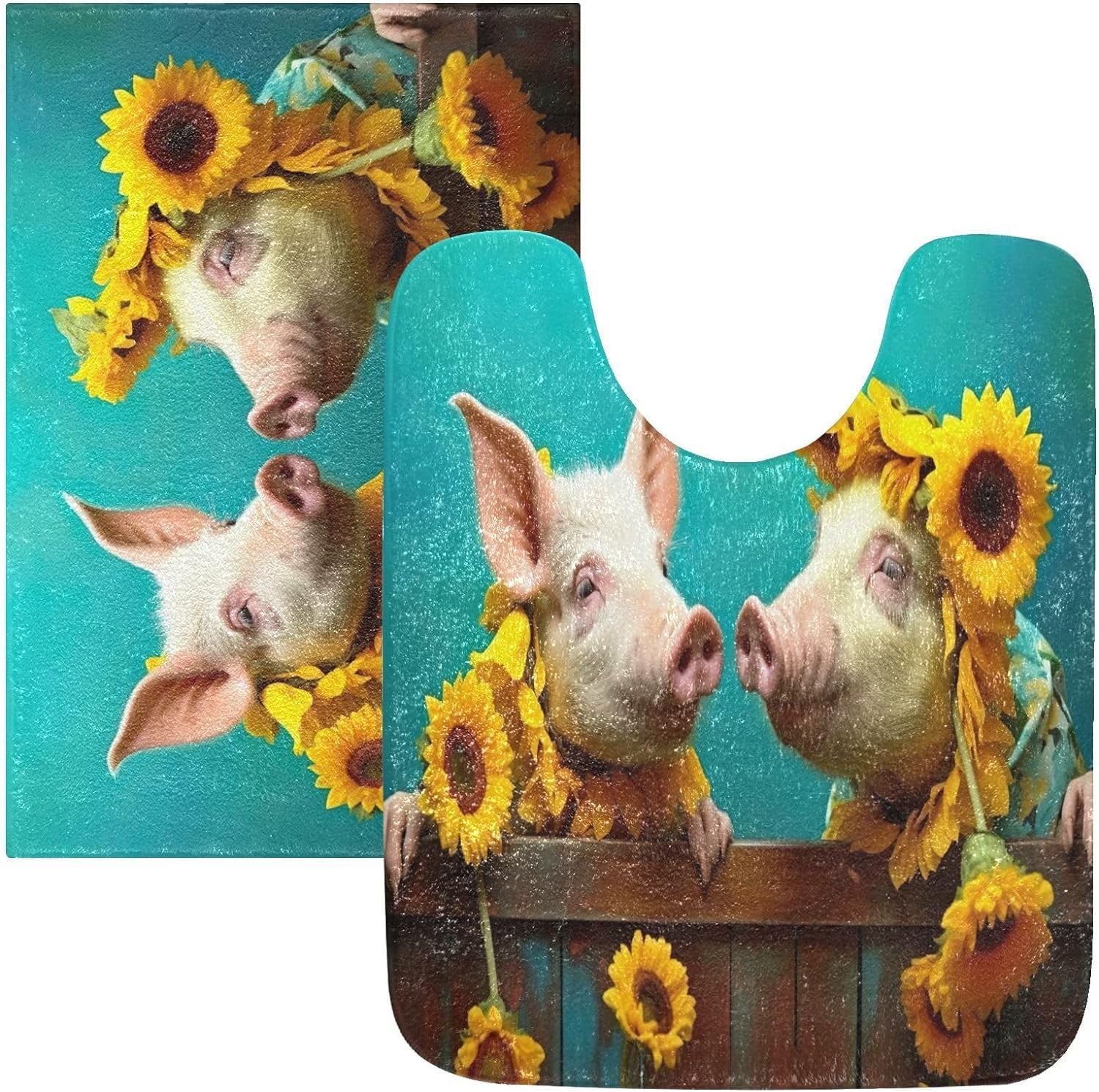 Dreamtimes Bathroom Rug Set 2 Pieces Sunflower Pig Soft and Absorbent ...