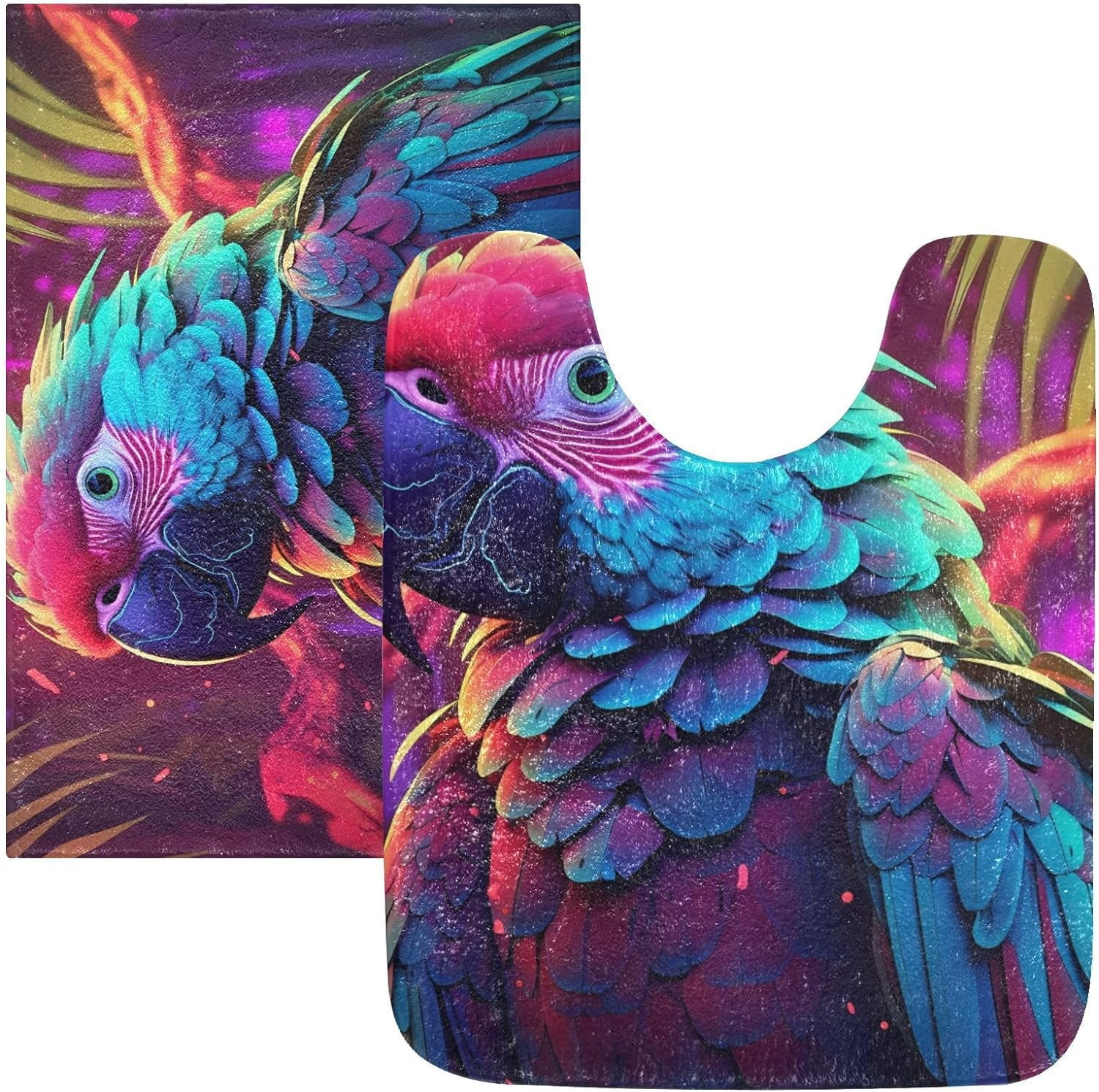 Dreamtimes Bathroom Rug Toiletry Mat Set Beautiful Rainbow Parrot Print ...