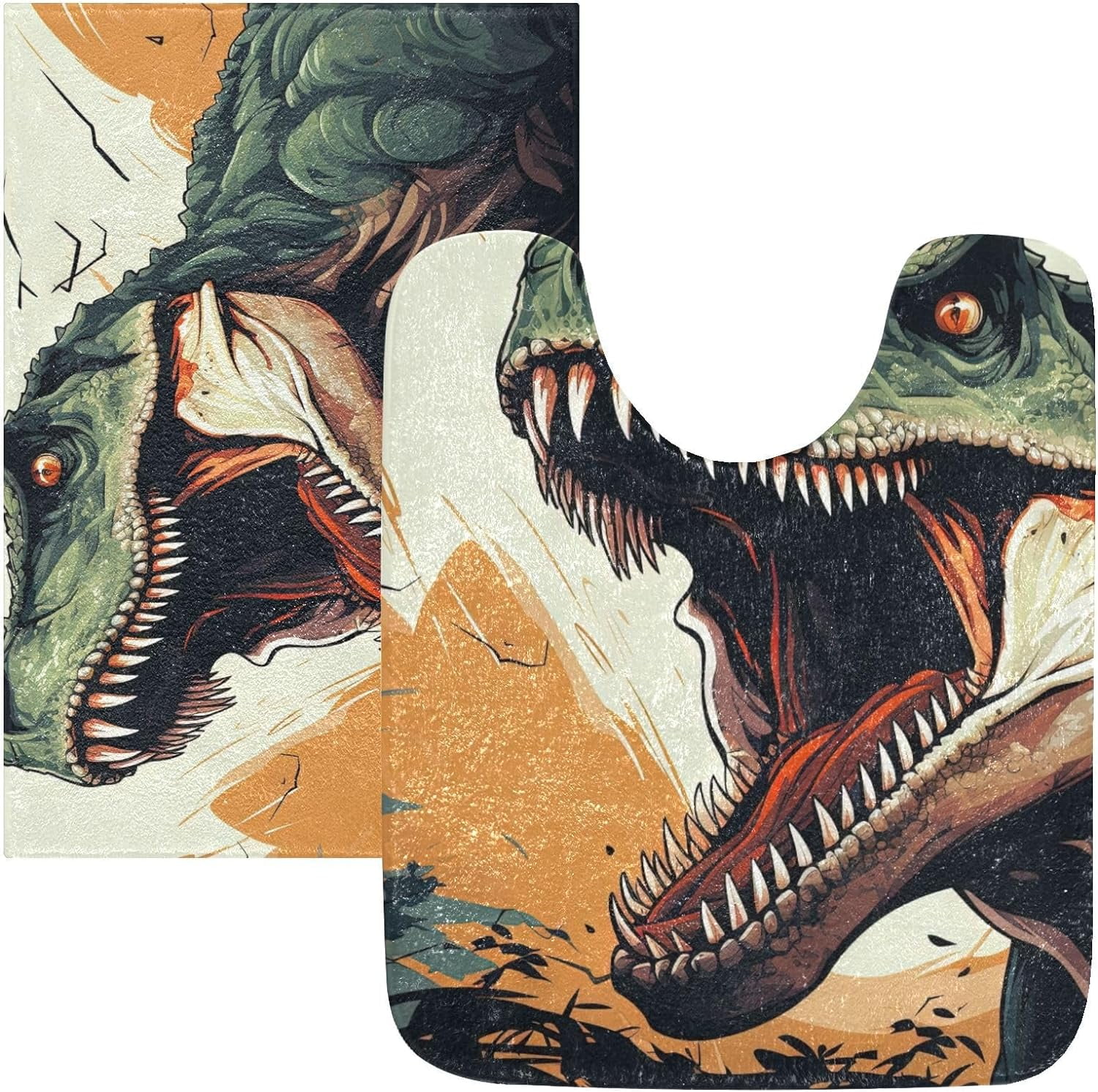 Dreamtimes Bathroom Rug Toiletry Mat Set Fierce Rex Dinosaur Print ...
