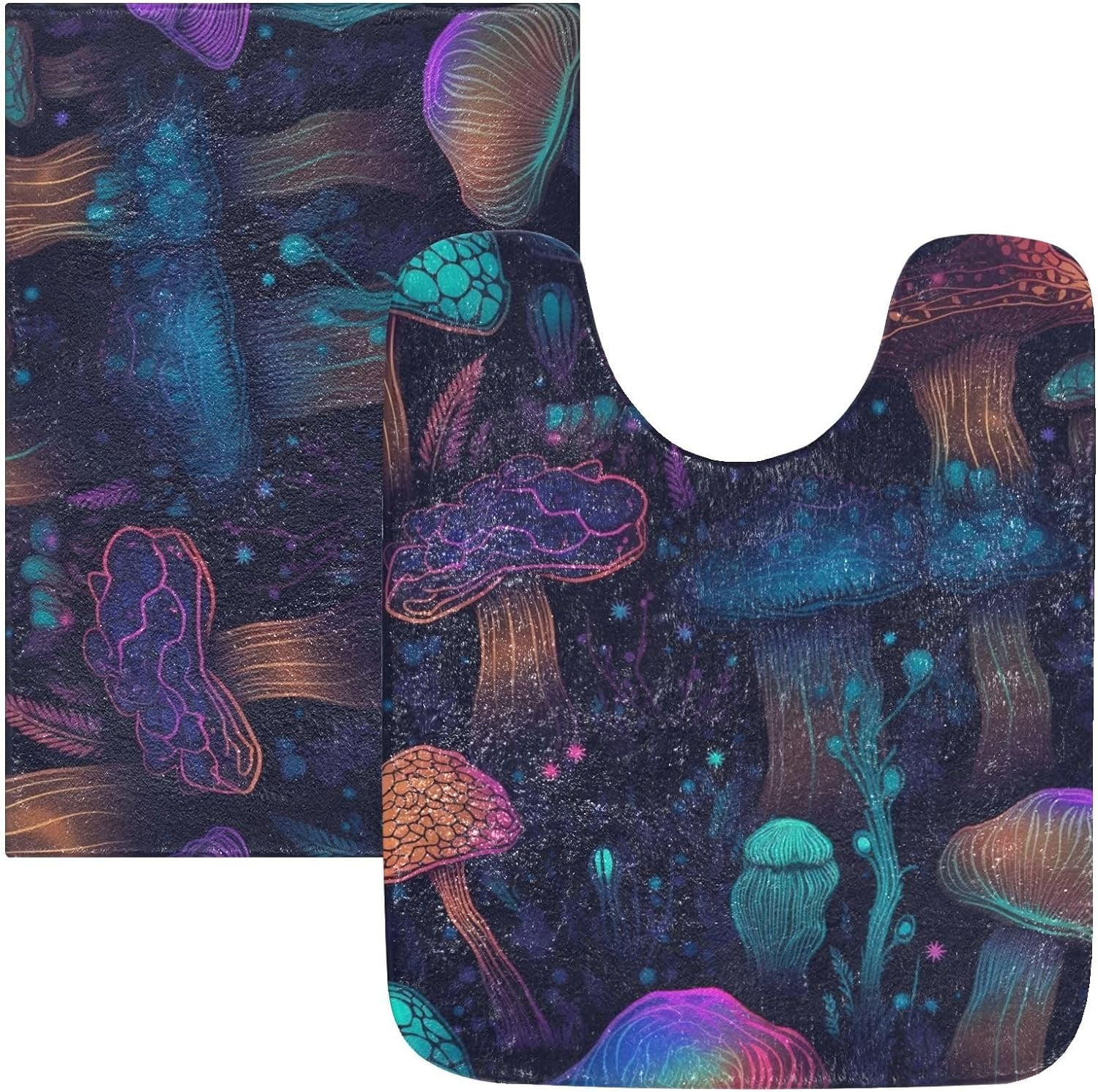 Dreamtimes Bathroom Rug Toiletry Mat Set Mystical Purple Mushroom Print ...