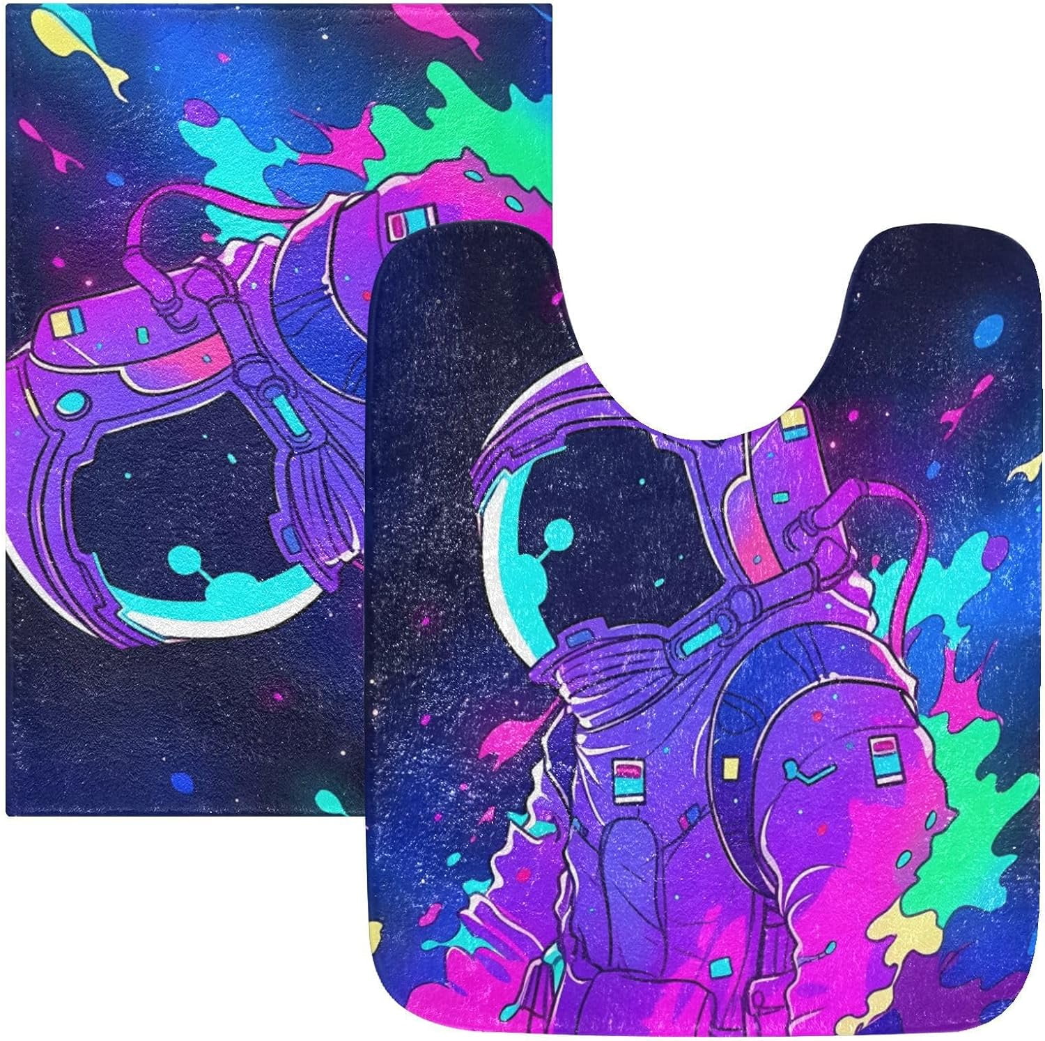 Dreamtimes Bathroom Rug Toiletry Mat Set Neon Astronaut Print, Soft ...