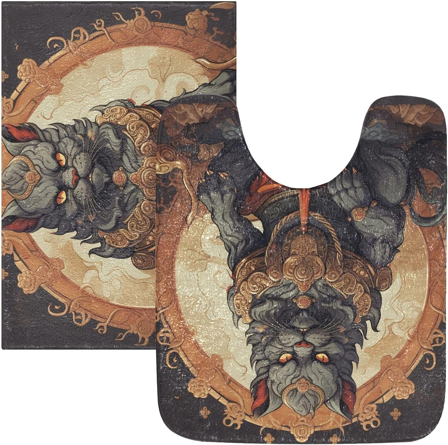 Dreamtimes Bathroom Rug Toiletry Mat Set Oriental Monster Print, Soft ...