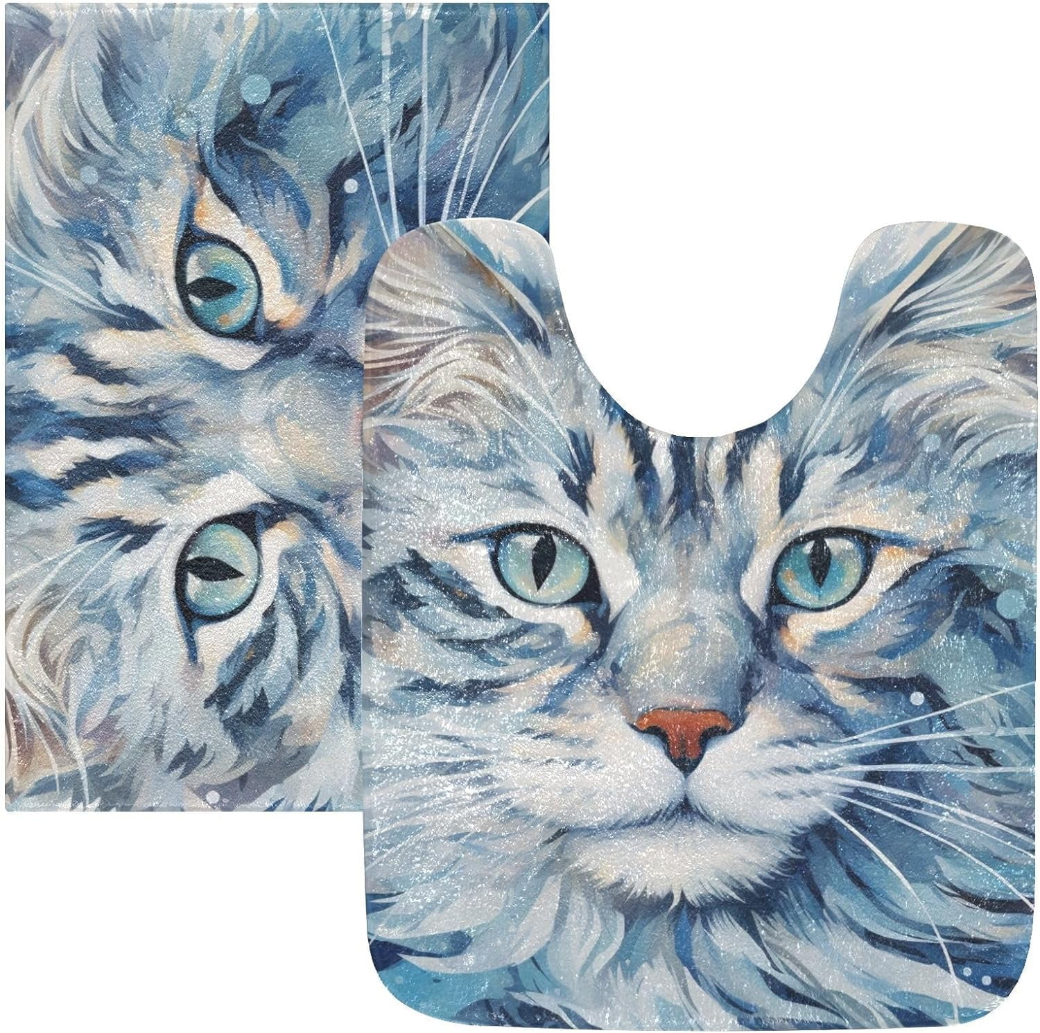 Dreamtimes Bathroom Rug Toiletry Mat Set Painting White Cat Print, Soft ...