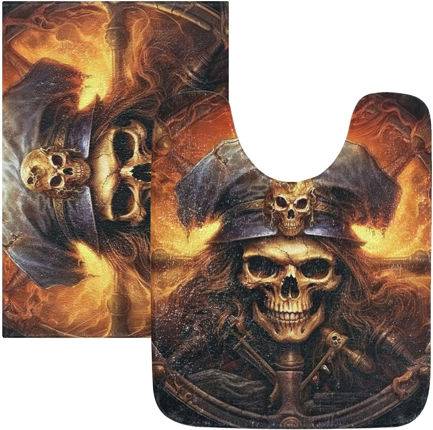 Dreamtimes Bathroom Rug Toiletry Mat Set Pirates Skull Vintage Print ...