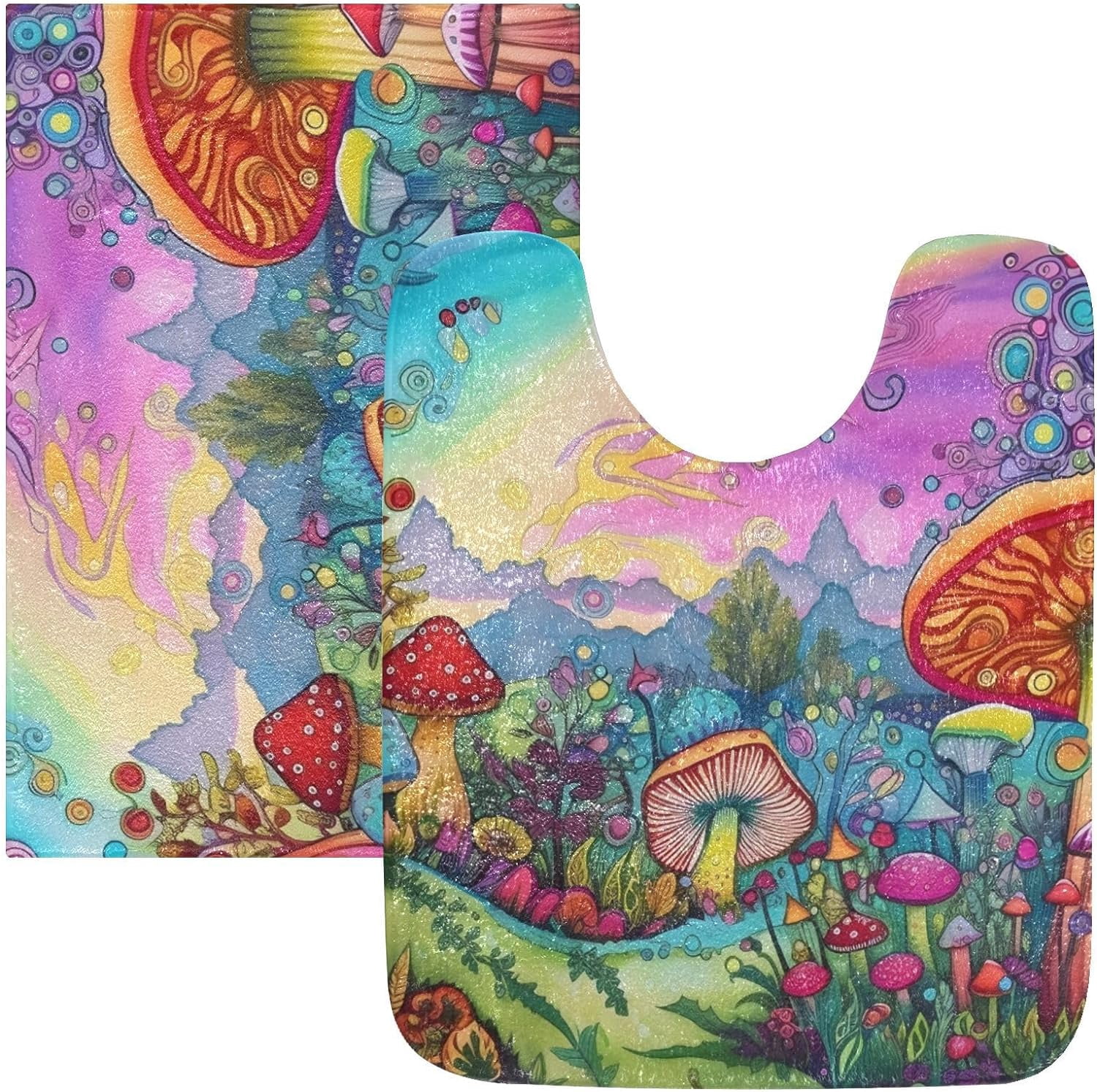 Dreamtimes Bathroom Rug Toiletry Mat Set Surreal Fantasy Mushroom Print ...