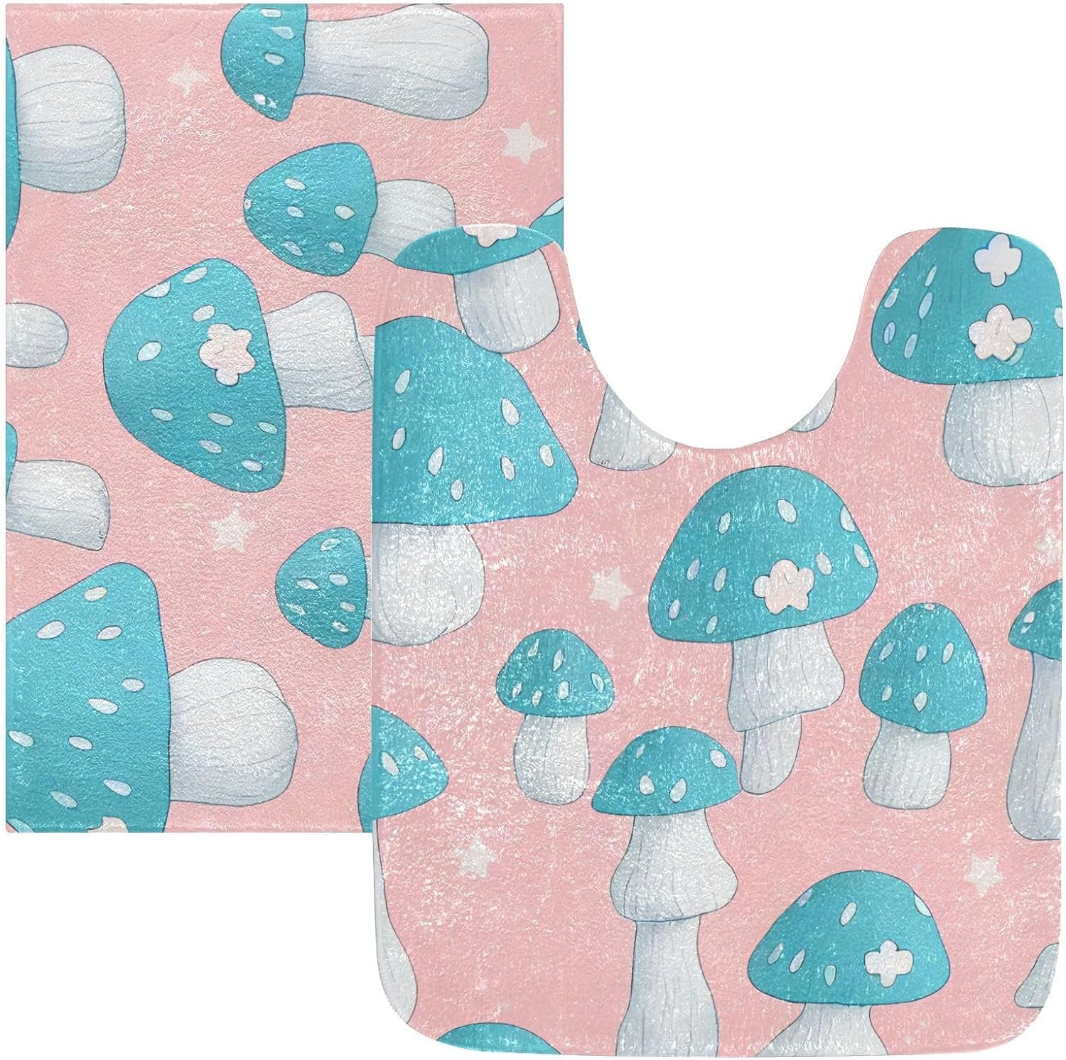 Dreamtimes Bathroom Rug Toiletry Mat Set Teal Mushrooms Print, Soft ...
