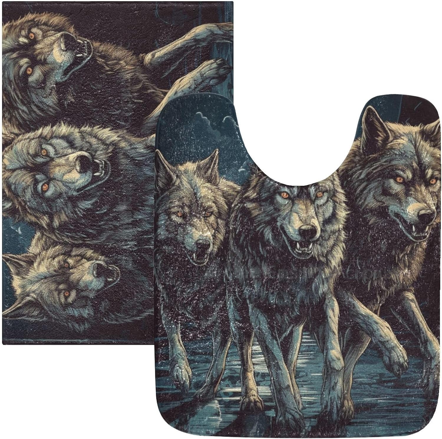 Dreamtimes Bathroom Rug Toiletry Mat Set Three Wolves Walking Print ...