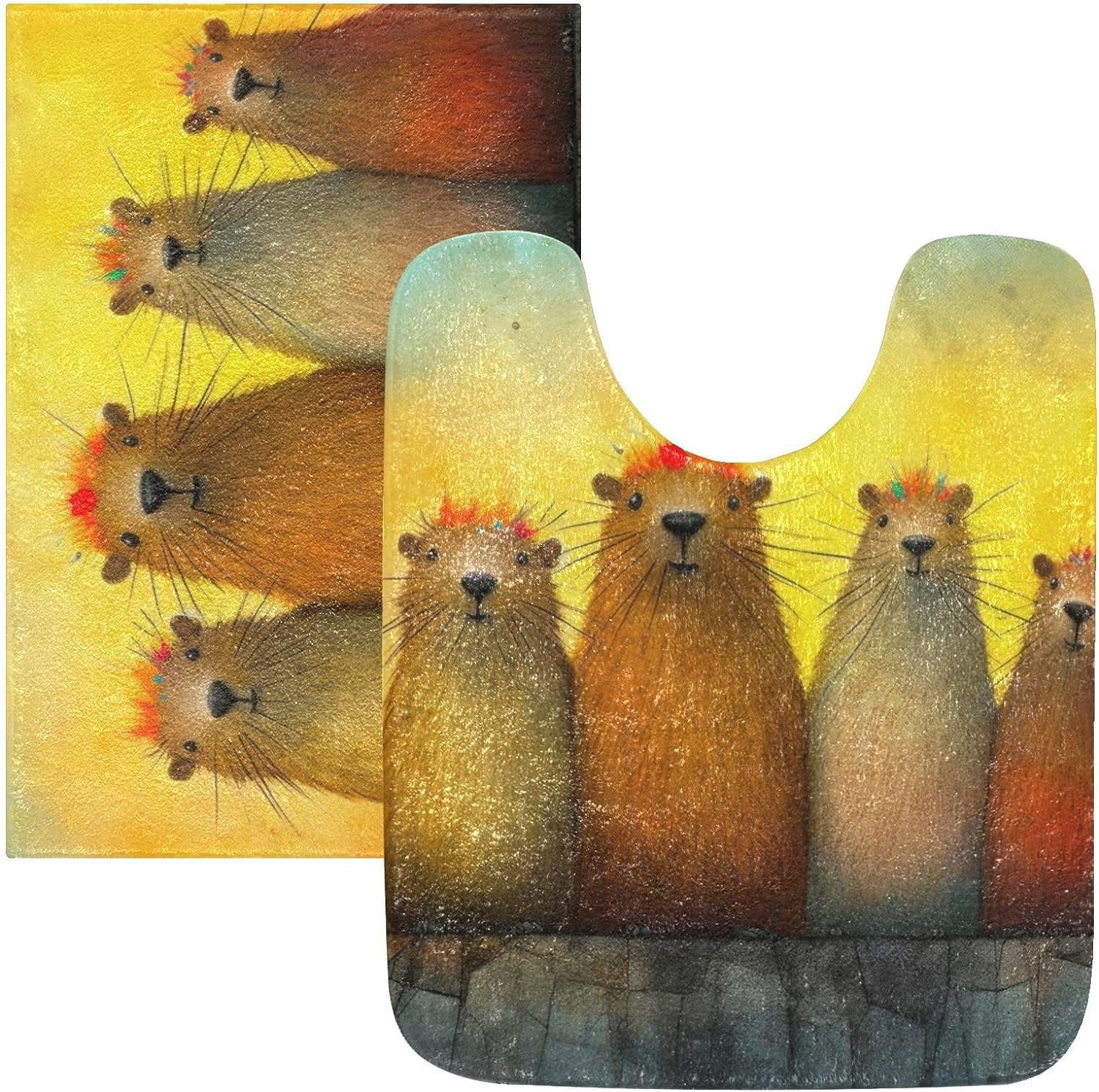 Dreamtimes Bathroom Rug Toiletry Mat Set Watercolor Capybara Print ...