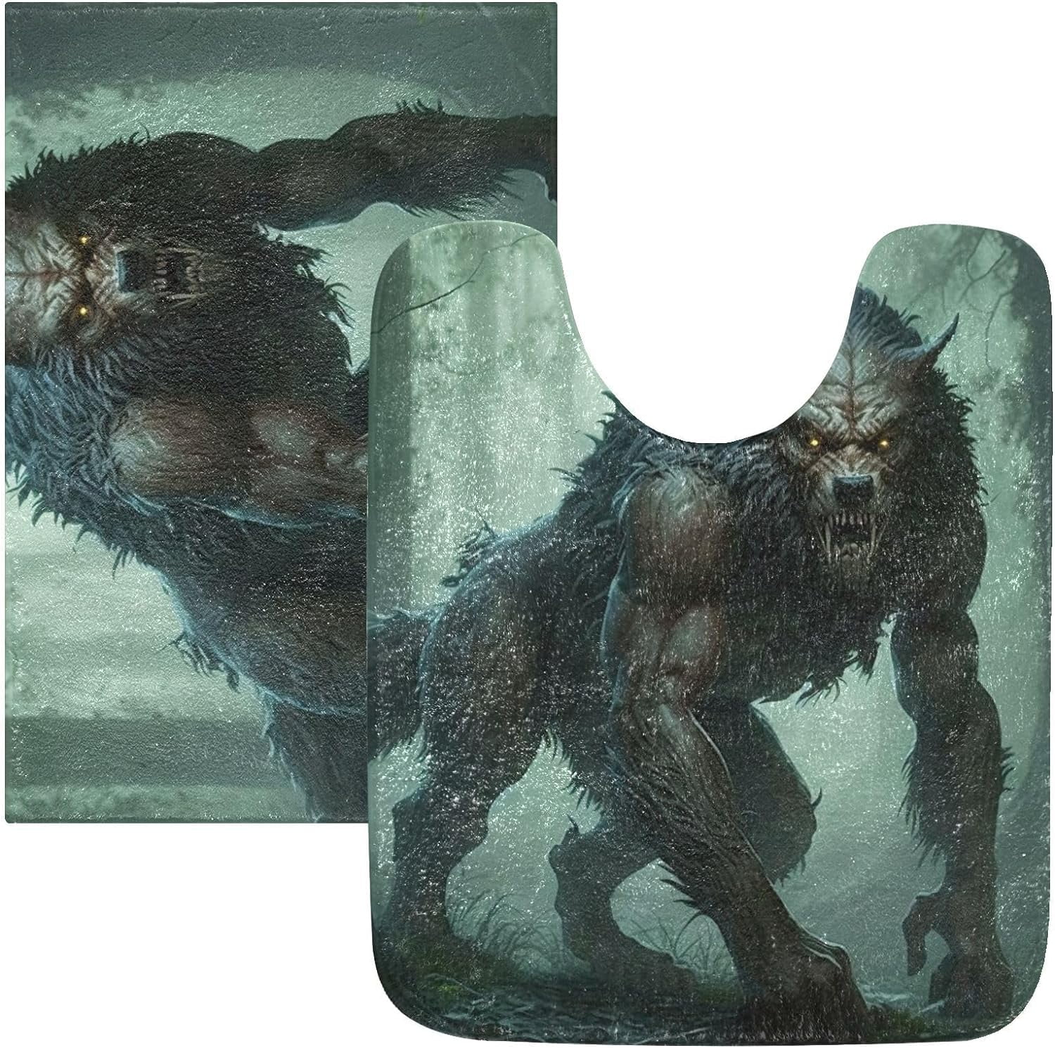 Dreamtimes Bathroom Rug Toiletry Mat Set Werewolf Crouching Print, Soft ...