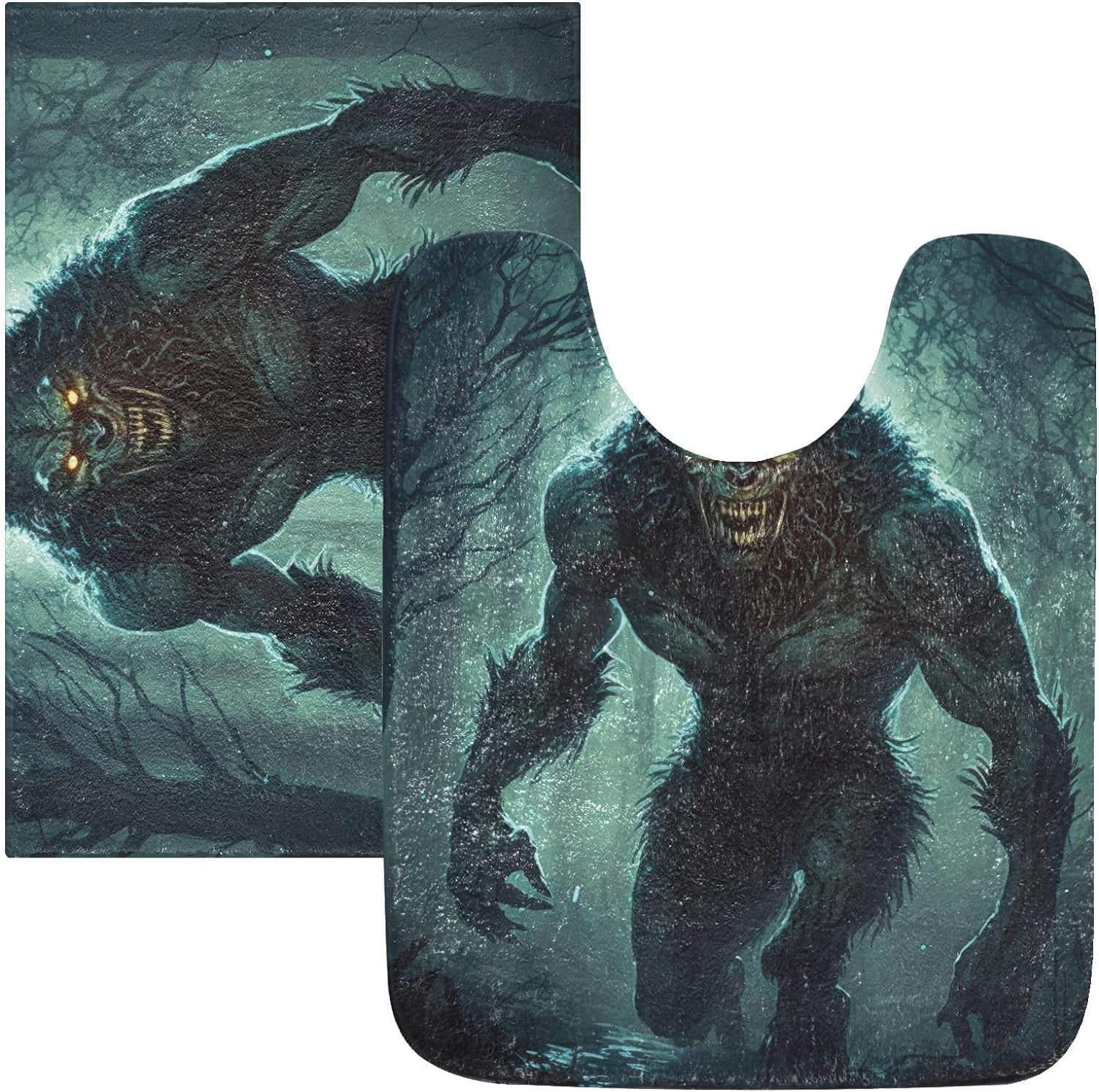 Dreamtimes Bathroom Rug Toiletry Mat Set Werewolf Dark Forest Print ...