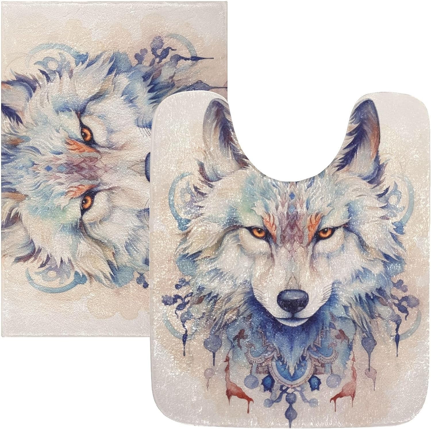 Dreamtimes Bathroom Rug Toiletry Mat Set White Wolf Portrait Print ...