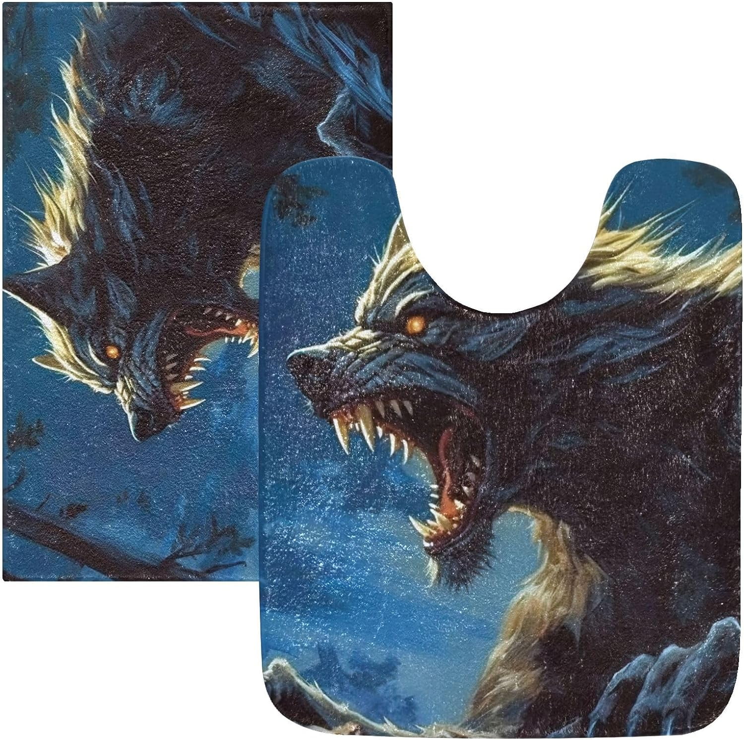 Dreamtimes Bathroom Rug Toiletry Mat Set Wolf in Forest Print, Soft ...