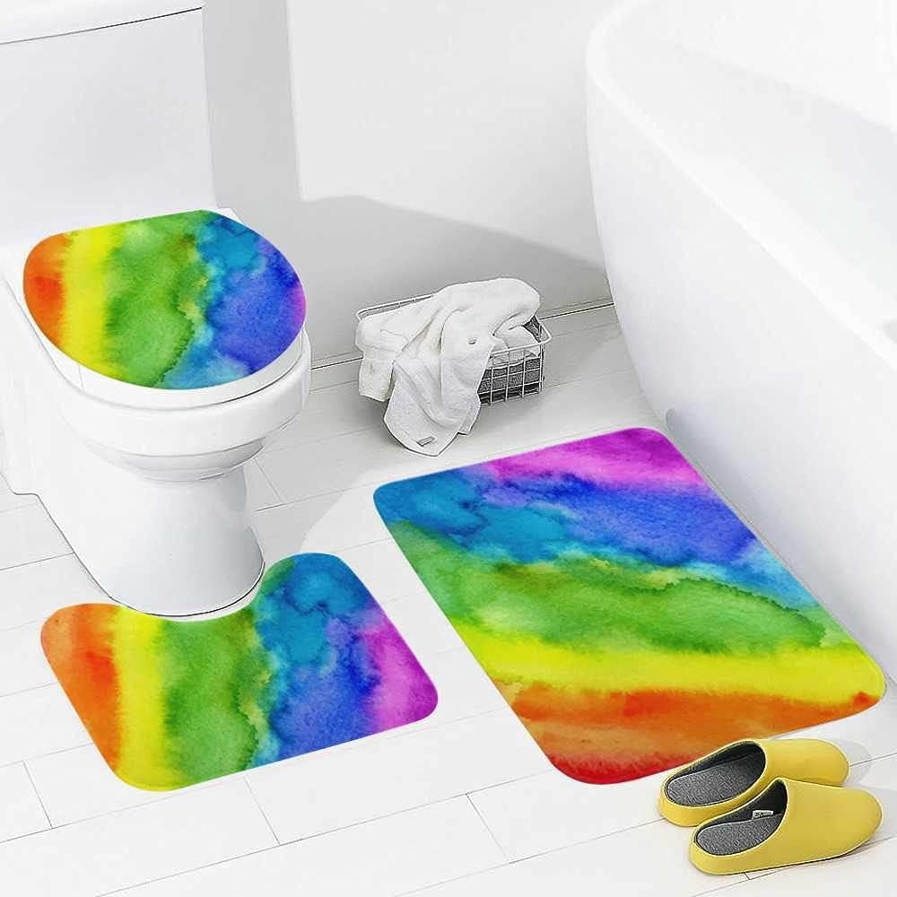 Dreamtimes Bathroom Rugs Set 3 Pieces Watercolor Stripe Rainbow Non ...