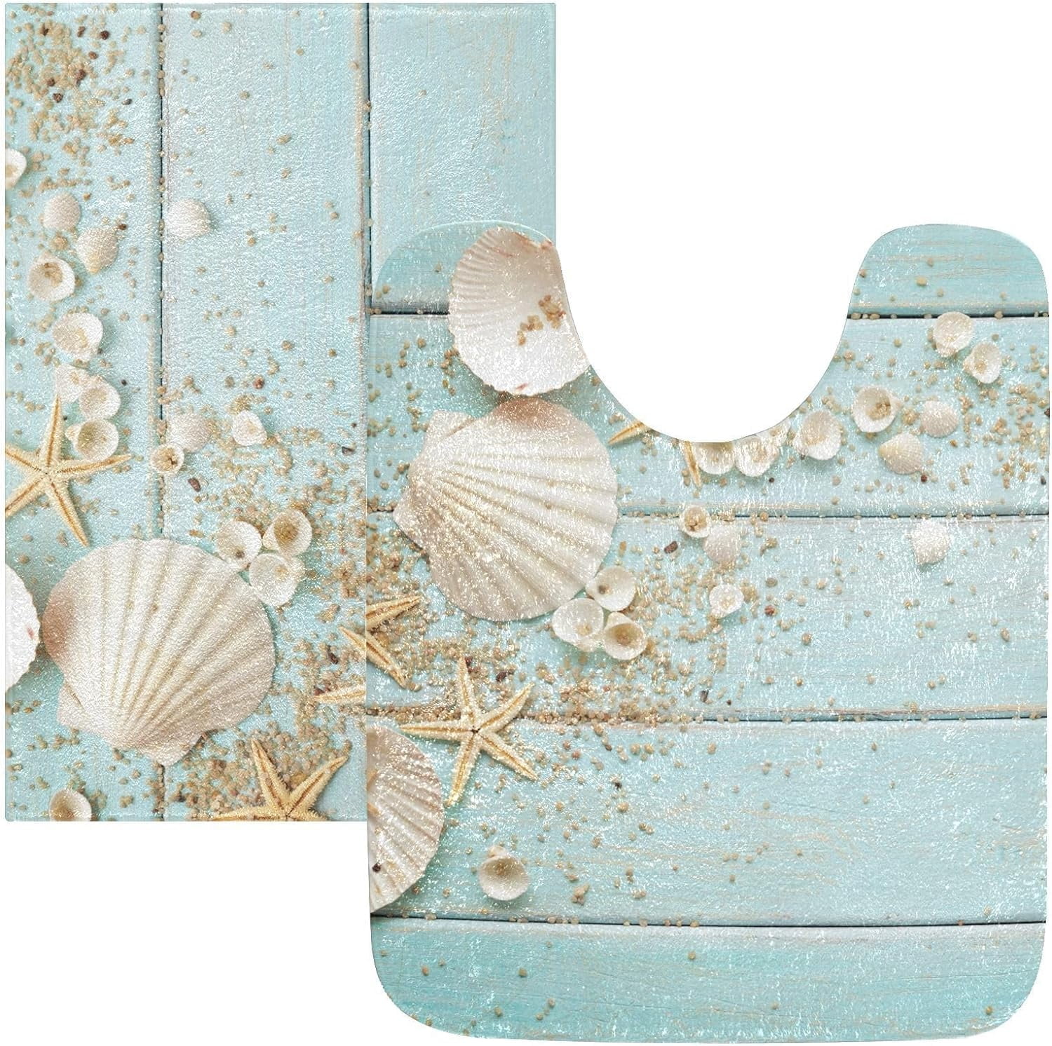 Dreamtimes Beach Board Seashell Starfish Bath Mat for Bathroom Shower U ...