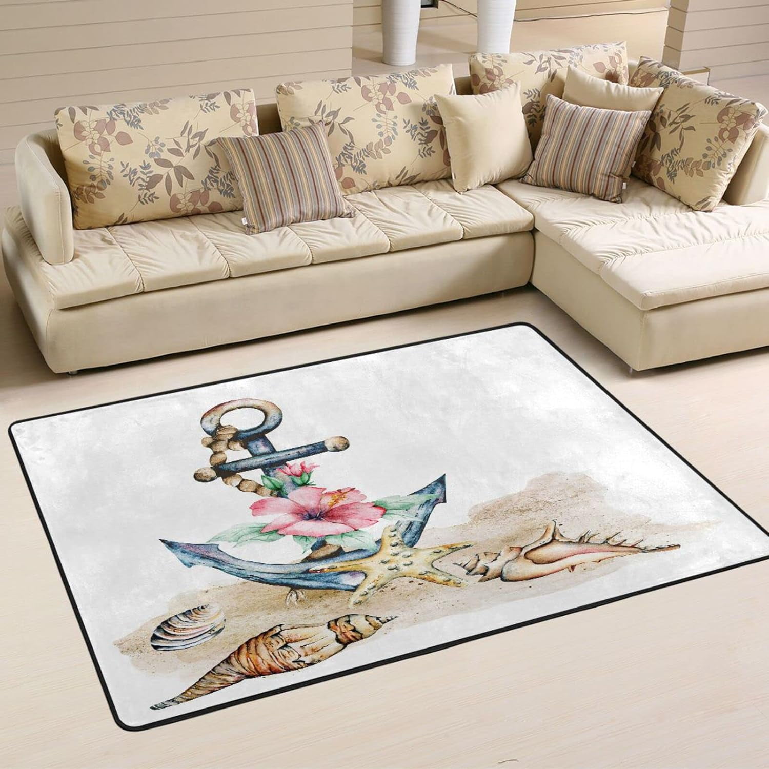 Dreamtimes Beach Seashells Nautical Anchor Area Rug 72x48in Starfish ...