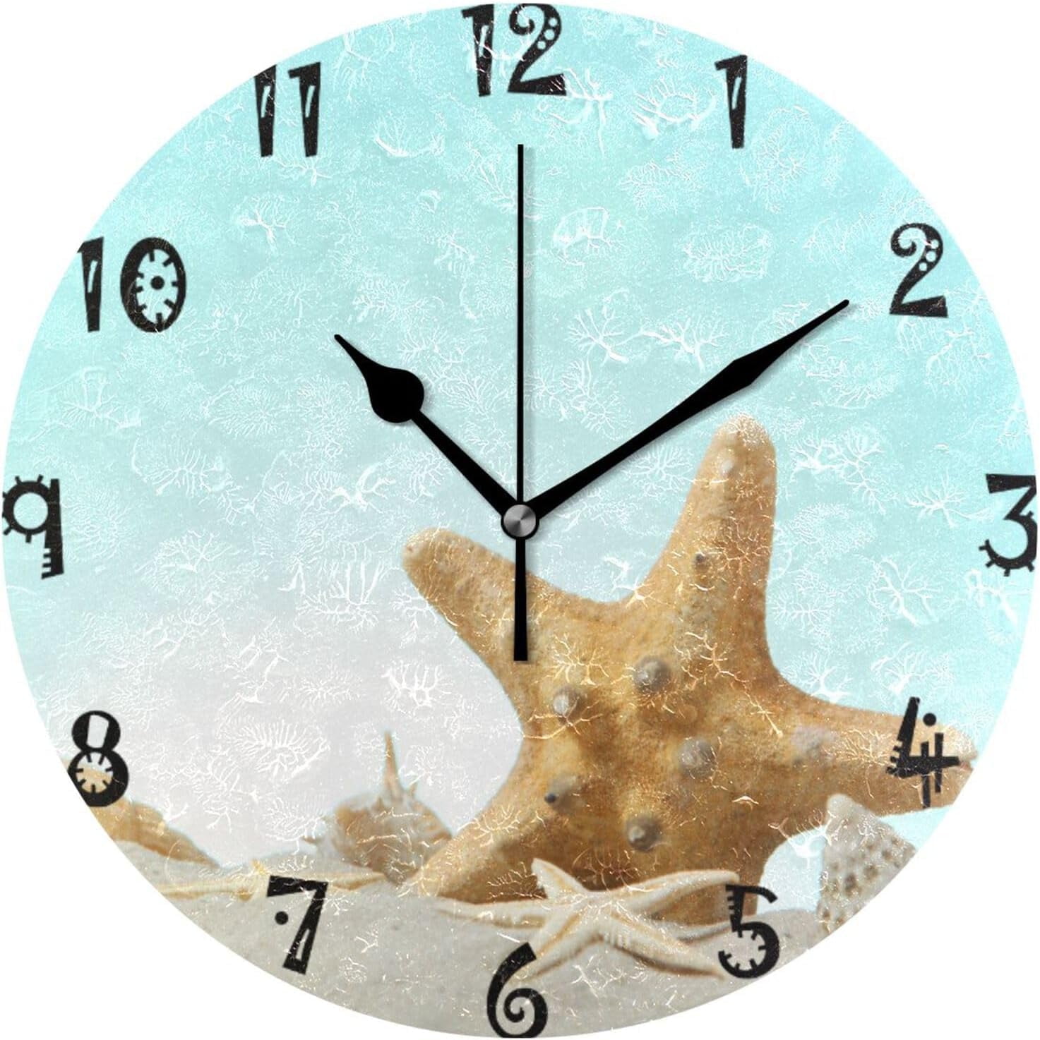 Dreamtimes Beach Starfish Wall Clock,Silent Non Ticking 10 Inch Battery ...