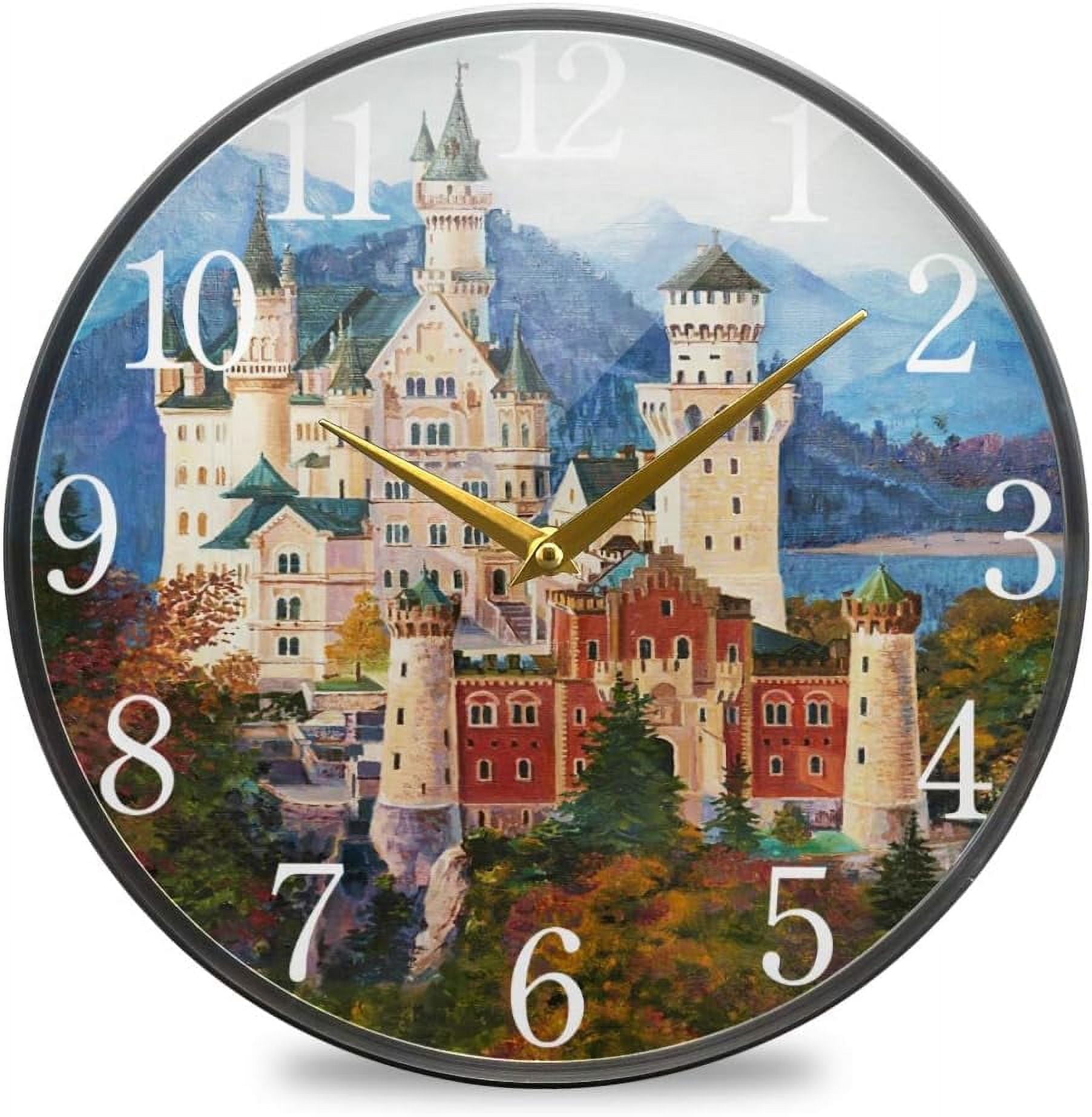 Dreamtimes Beautiful Castle Pattern Wall Clock Silent Non Ticking 12 Inch Round Easy to Read for ...