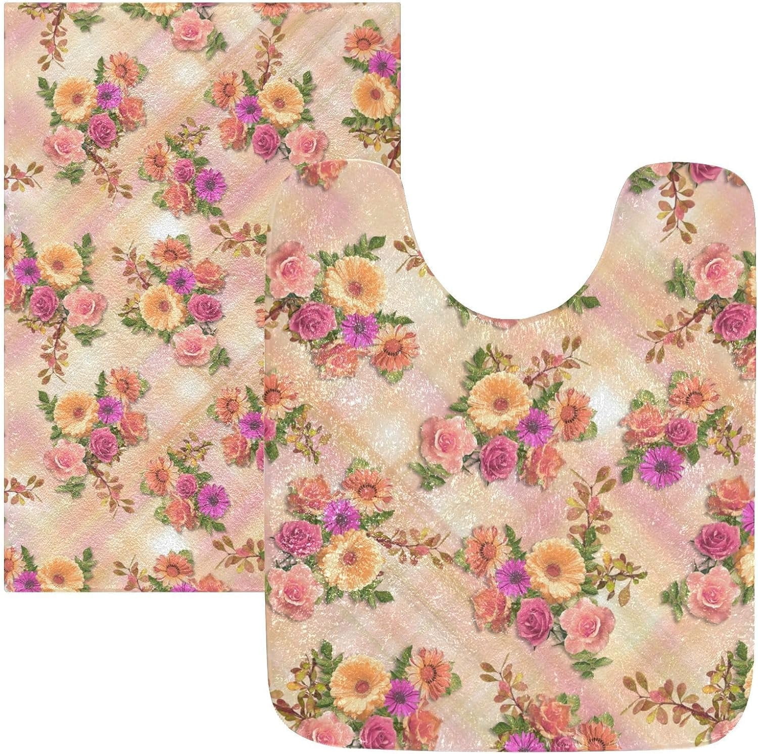 Dreamtimes Beautiful Flowers Bathroom Rug Set 2PCS Ultra Soft Bath Rugs ...