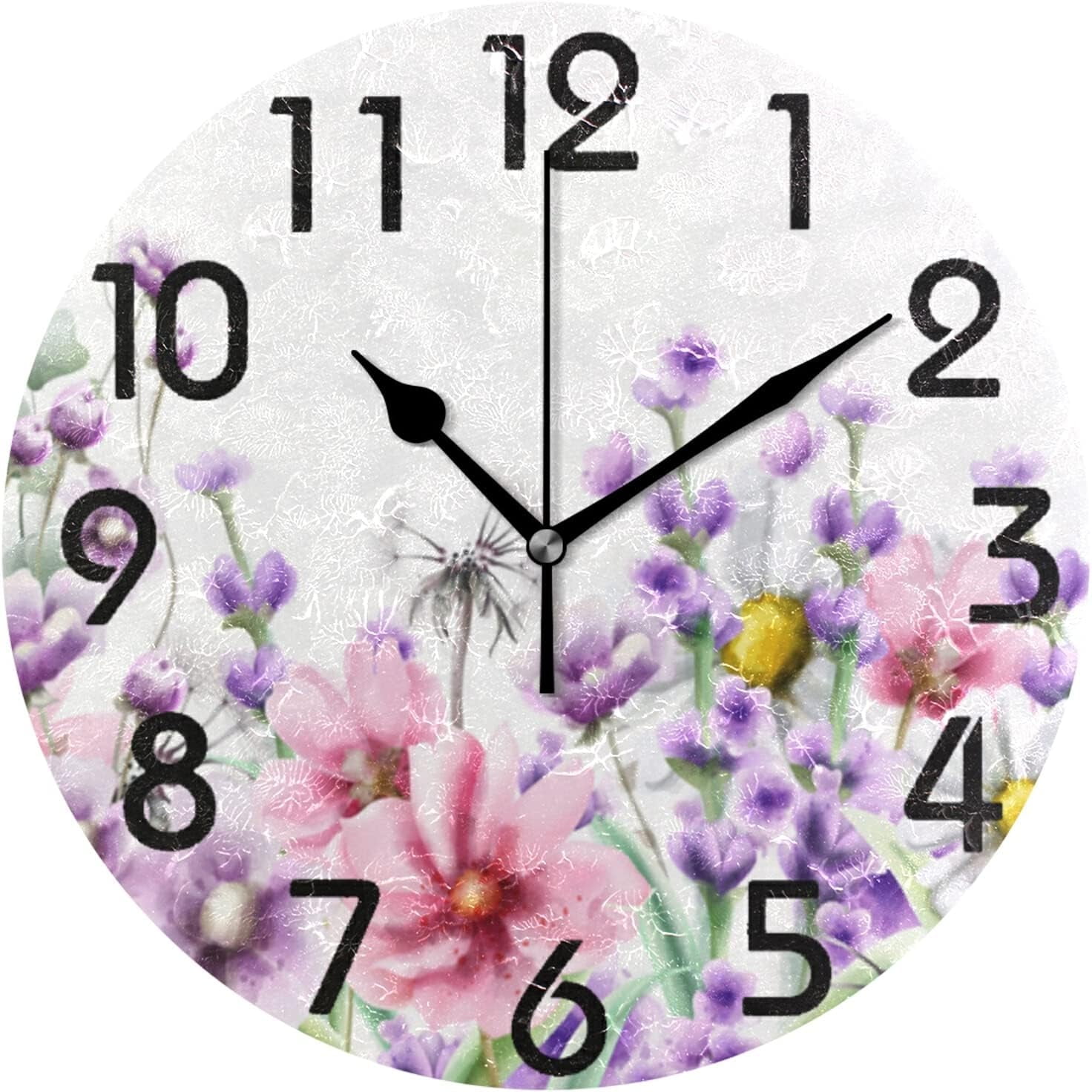 Dreamtimes Beautiful Lavender Summer Flowers Round Wall Clock, 10 Inch ...
