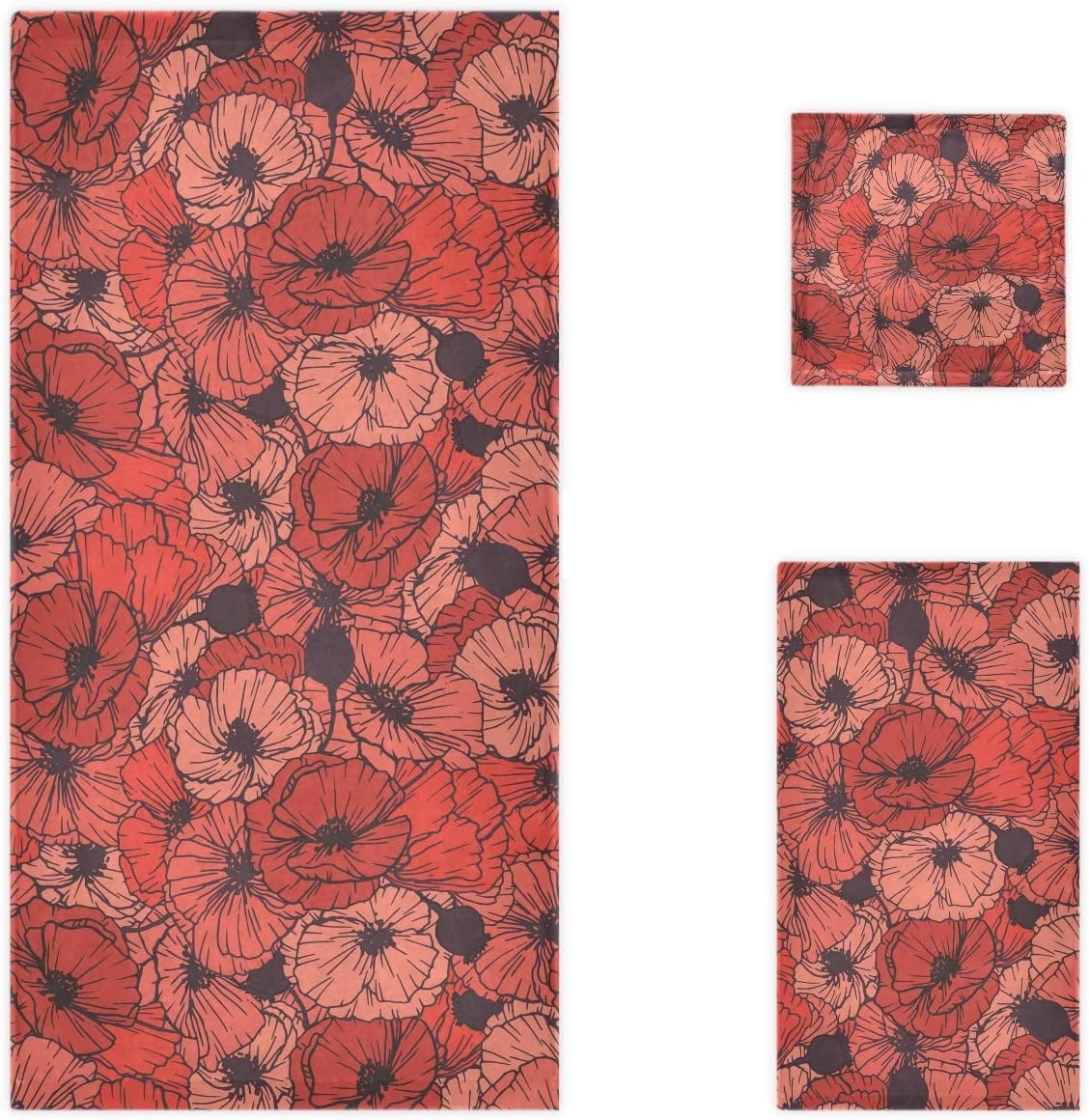 Dreamtimes Beautiful Red Poppies Pattern Soft Luxury Decorative Set of ...