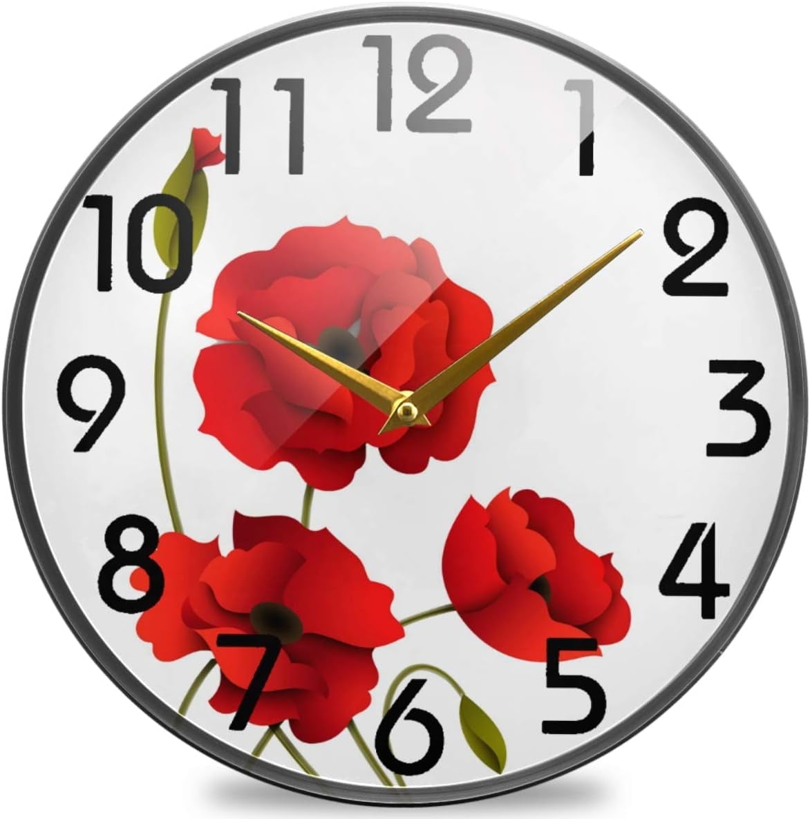 Dreamtimes Beautiful Red Poppy Flowers Print Round Wall Clock, 12 Inch ...