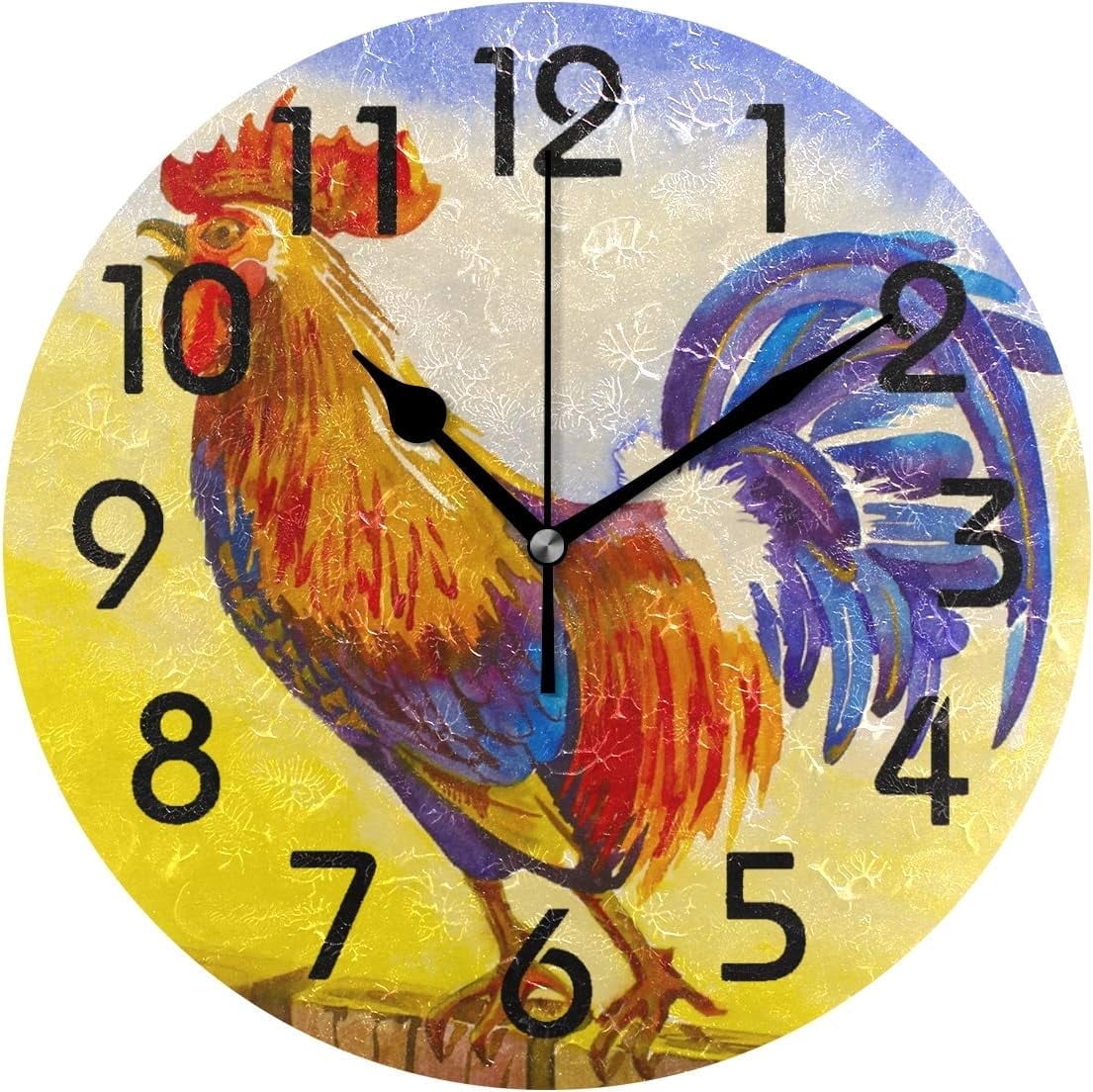 Dreamtimes Beautiful Rural Crowing Cock Rooster Print Round Wall Clock ...