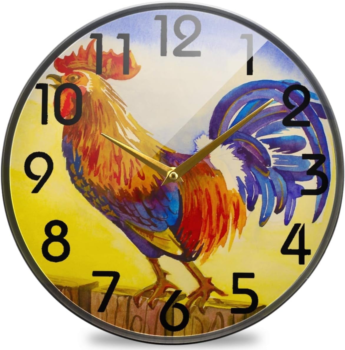 Dreamtimes Beautiful Rural Crowing Cock Rooster Round Wall Clock, 12 ...